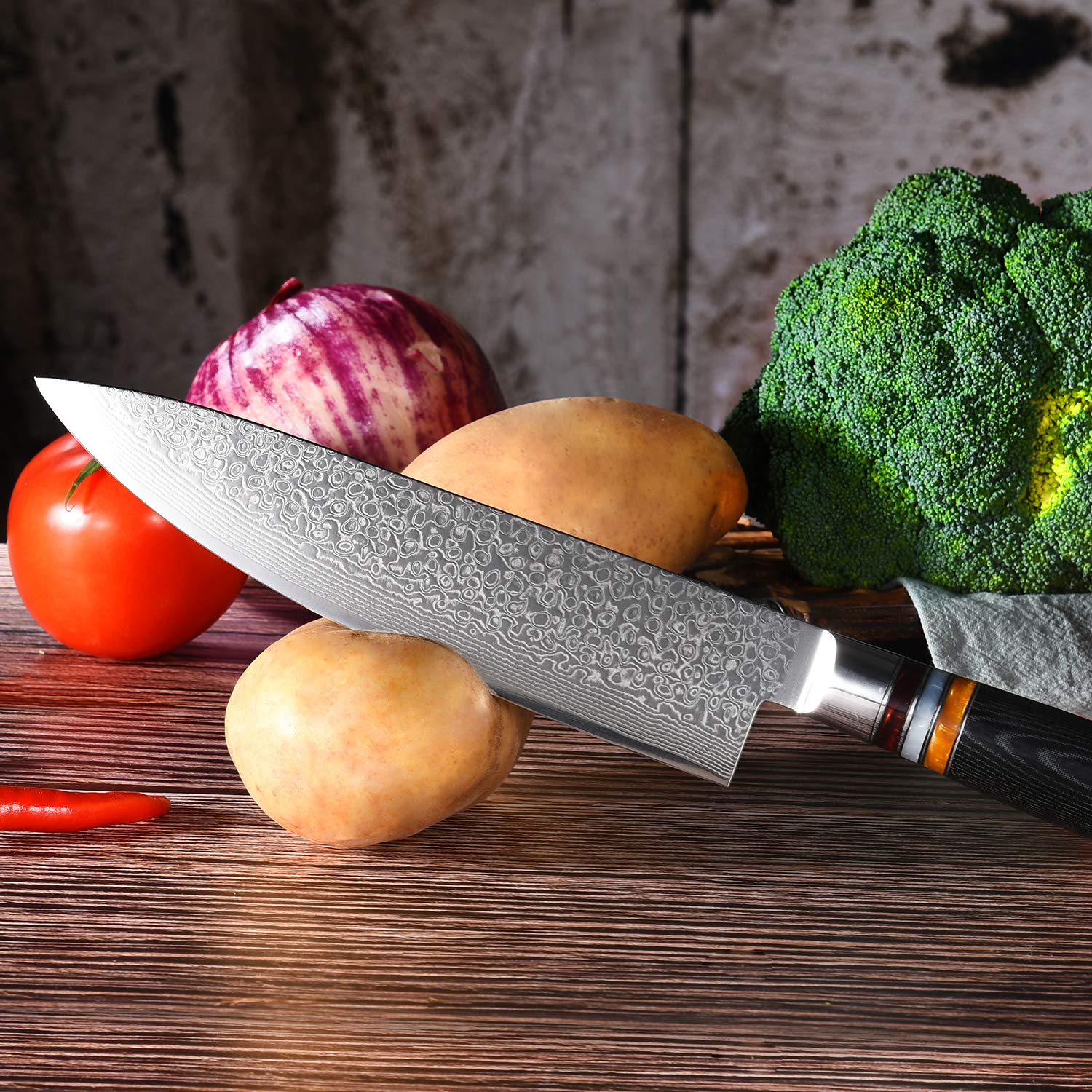 YAIBA Chef Knife 8 Inch Damascus Japanese Knife VG10 Stainless Steel, Razor Sharp Kitchen Cooking Knife with Ergonomic Handle- Sheath & Gift Box, Superb Edge Retention, Stain & Corrosion Resistant