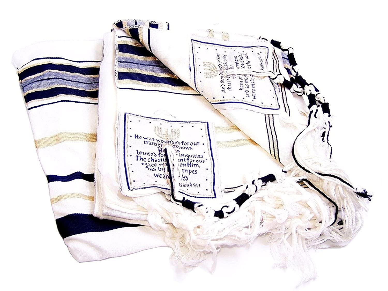 Shofars From Afar Navy Blue Messianic Tallit Talit Prayer Shawl 72" x 22" w/Matching cloth zipper bag - Designed by Dr. Rick Kurnow