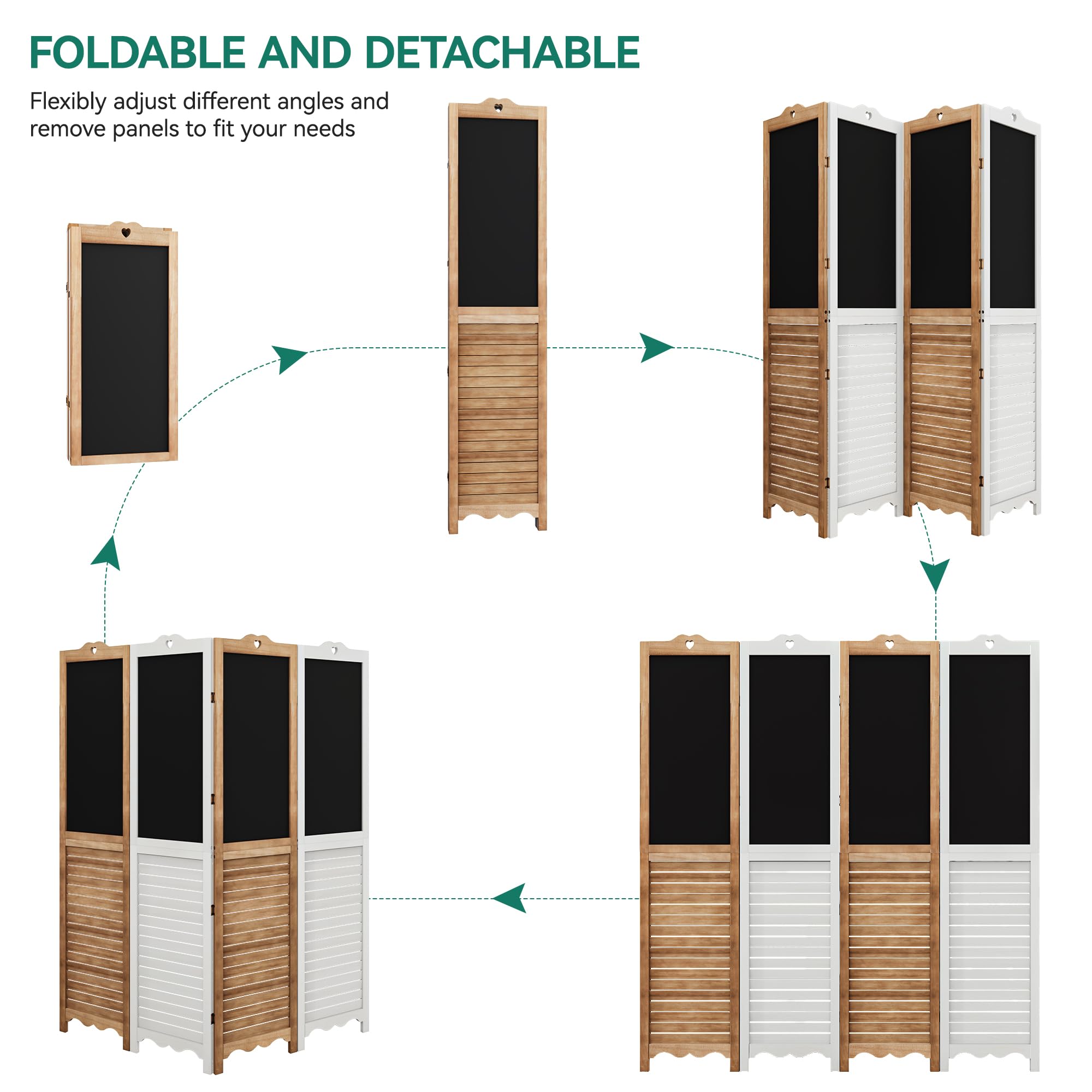 YITAHOME 5.6FT Wood Room Divider 4 Panel Folding Privacy Screens with Chalkboard, Standalone Portable Wall Divider Room Partition for Bedroom, Study, Hotel, Office