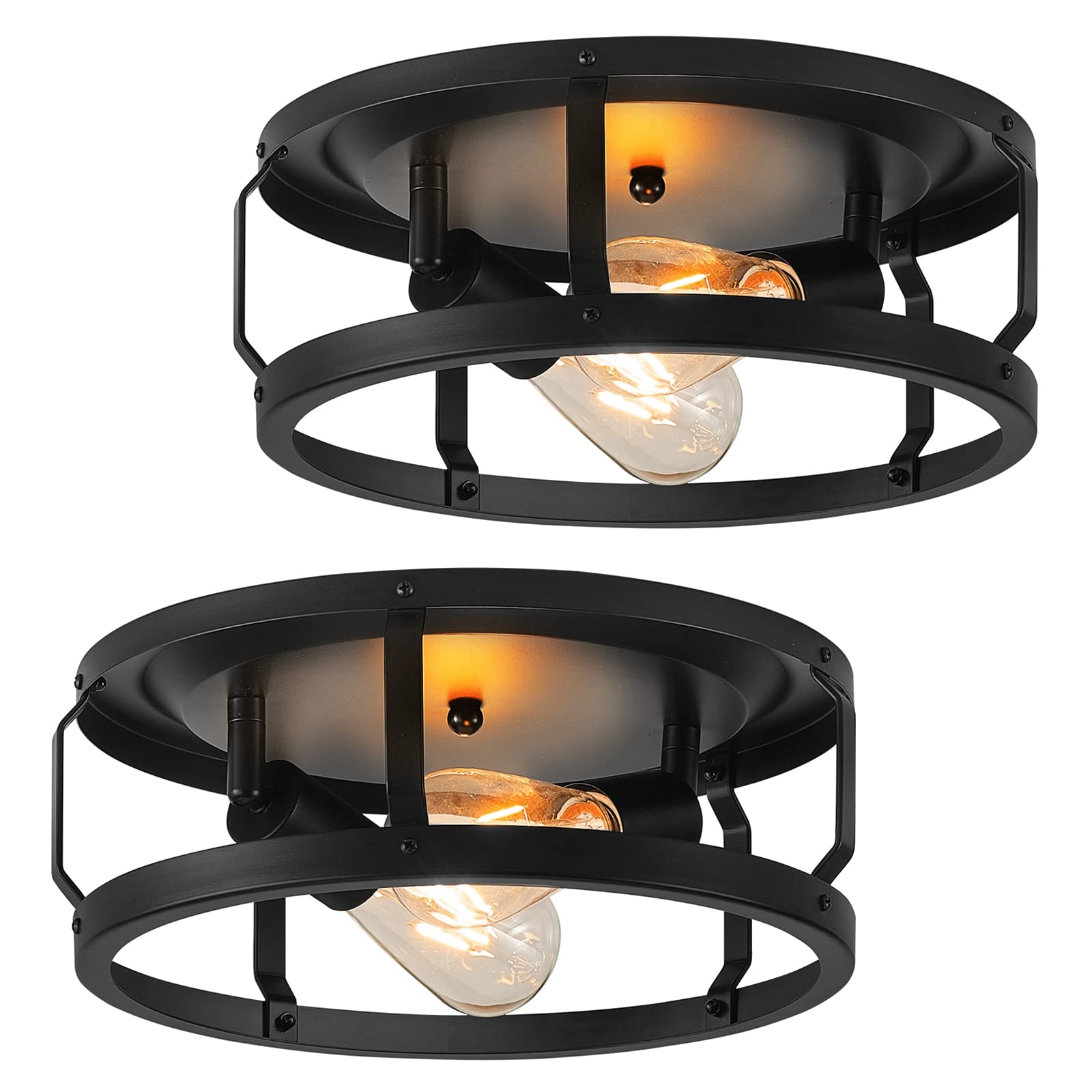 SviDau 2 Pack Light Fixtures Ceiling Mount, 13 Inch Matte Black Industrial Flush Mount Ceiling Light for Farmhouse, Light Fixtures Ceiling for Kitchen, Bedroom, Hallway (E26 Base)