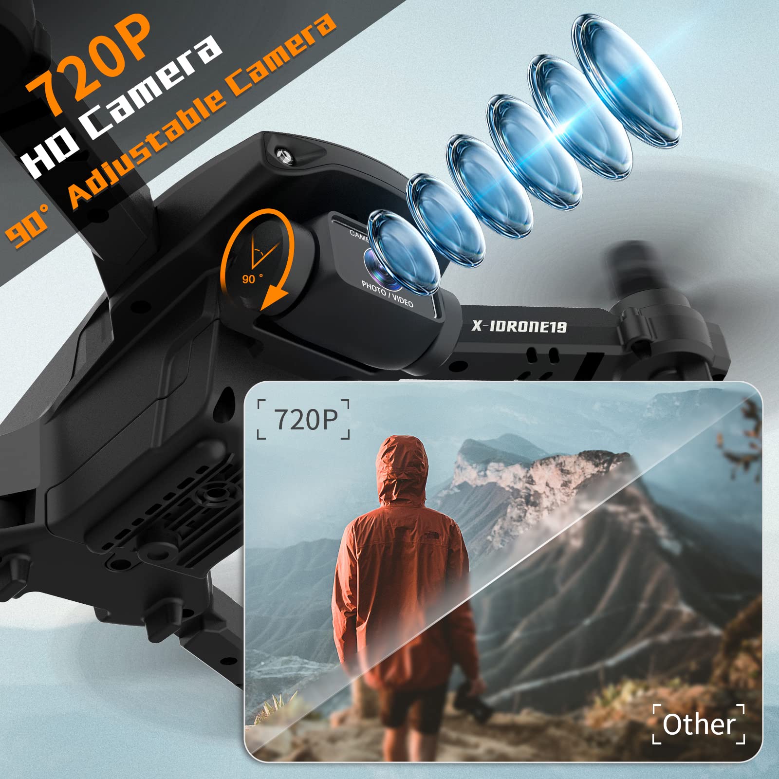 X-IMVNLEI19 Drones with Camera for Adults 720P, Foldable FPV Drones for Beginners with Live Video, Altitude Hold with Optical Flow Positioning, 3D Flips, 2 Cameras, One Key Start, 2 Batteries