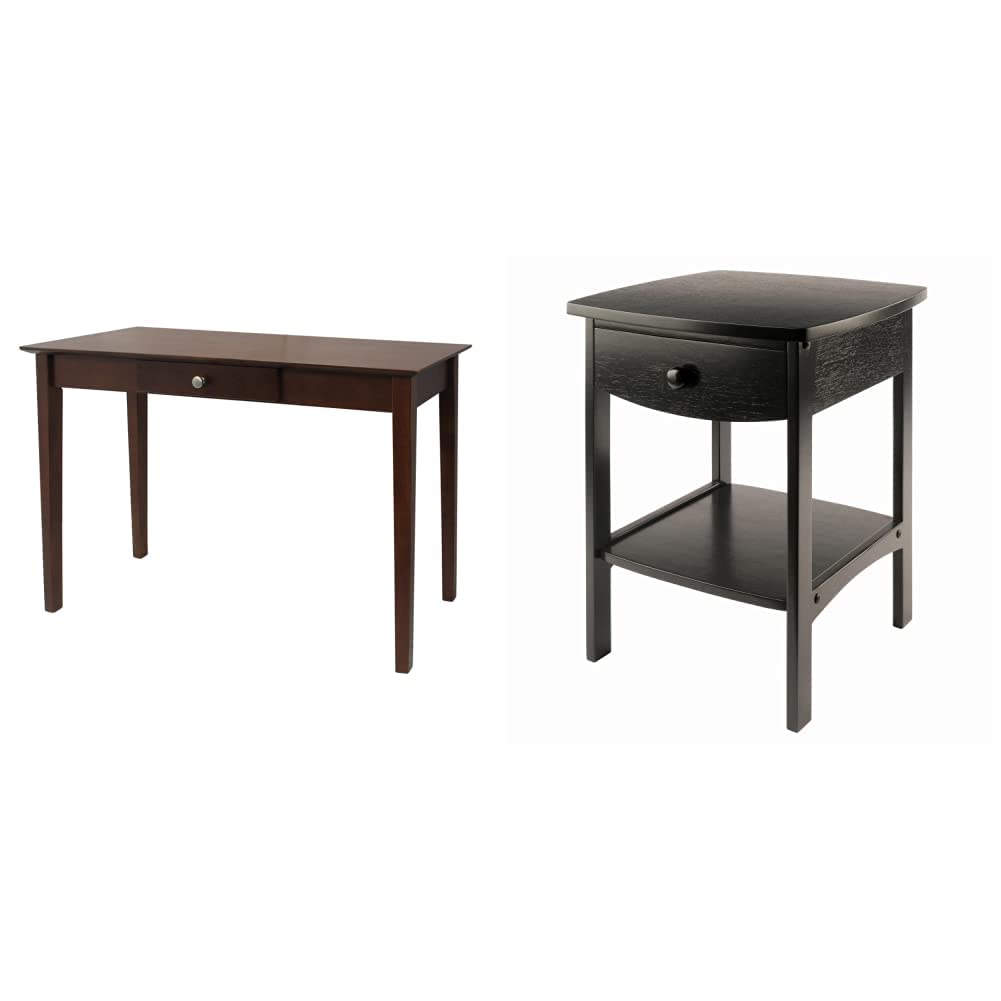 Winsome Wood Rochester Occasional Table, Antique Walnut & Wood Claire Accent Table, Black