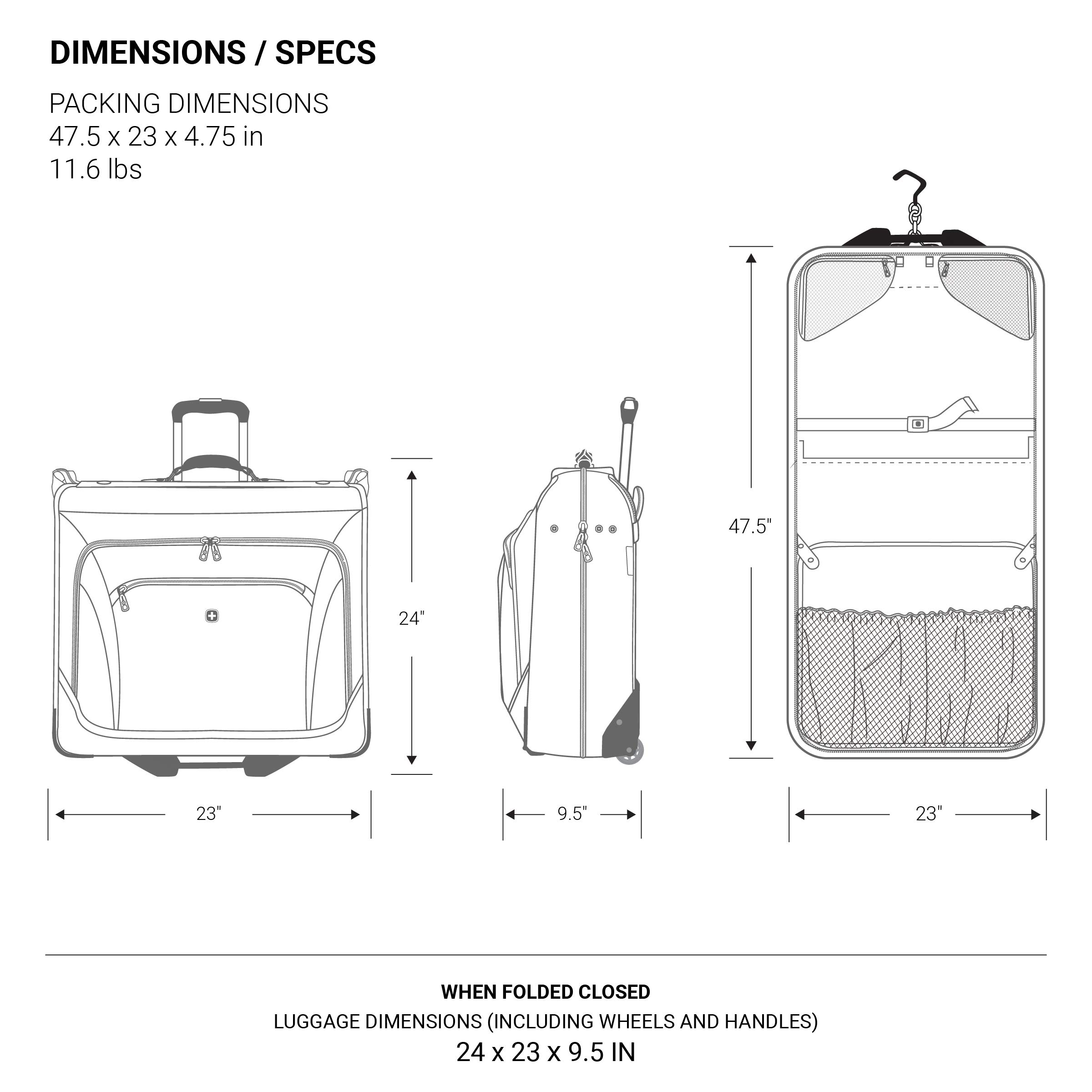 SwissGear 7895 Premium Rolling Garment Bag, Bonus Hanging Feature, Men's and Women's, Carry-on Luggage - Grey Heather