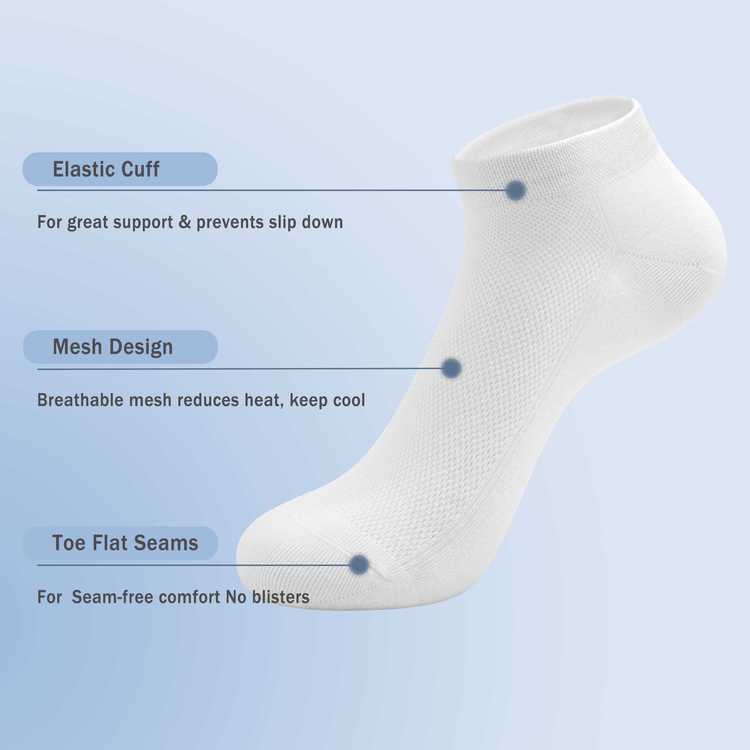 Women Ankle Soft Ultra Thin Mesh Beathable Viscose Bamboo Anti Odor Summer Cool Socks Low Cut Sock 5 Pairs,4-8/9-11(White, Medium)