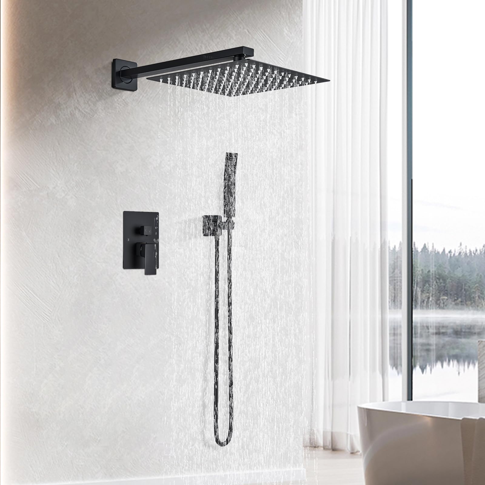 ๐๐จ๐ญ๐๐ฆ๐ฎ๐ญ๐ ๐๐ก๐จ๐ฐ๐๐ซ ๐
๐๐ฎ๐๐๐ญ ๐๐๐ญ Black Shower Faucet with 8 Inch Shower Head and Handheld Rainfall Shower System Shower Faucets Sets Complete with Brass Valve