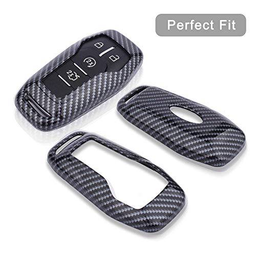 TOMALL Compatible with Key Fob Cover Carbon Fiber Pattern Luxury Car Key Protective Cover Keychain for Fusion F-150