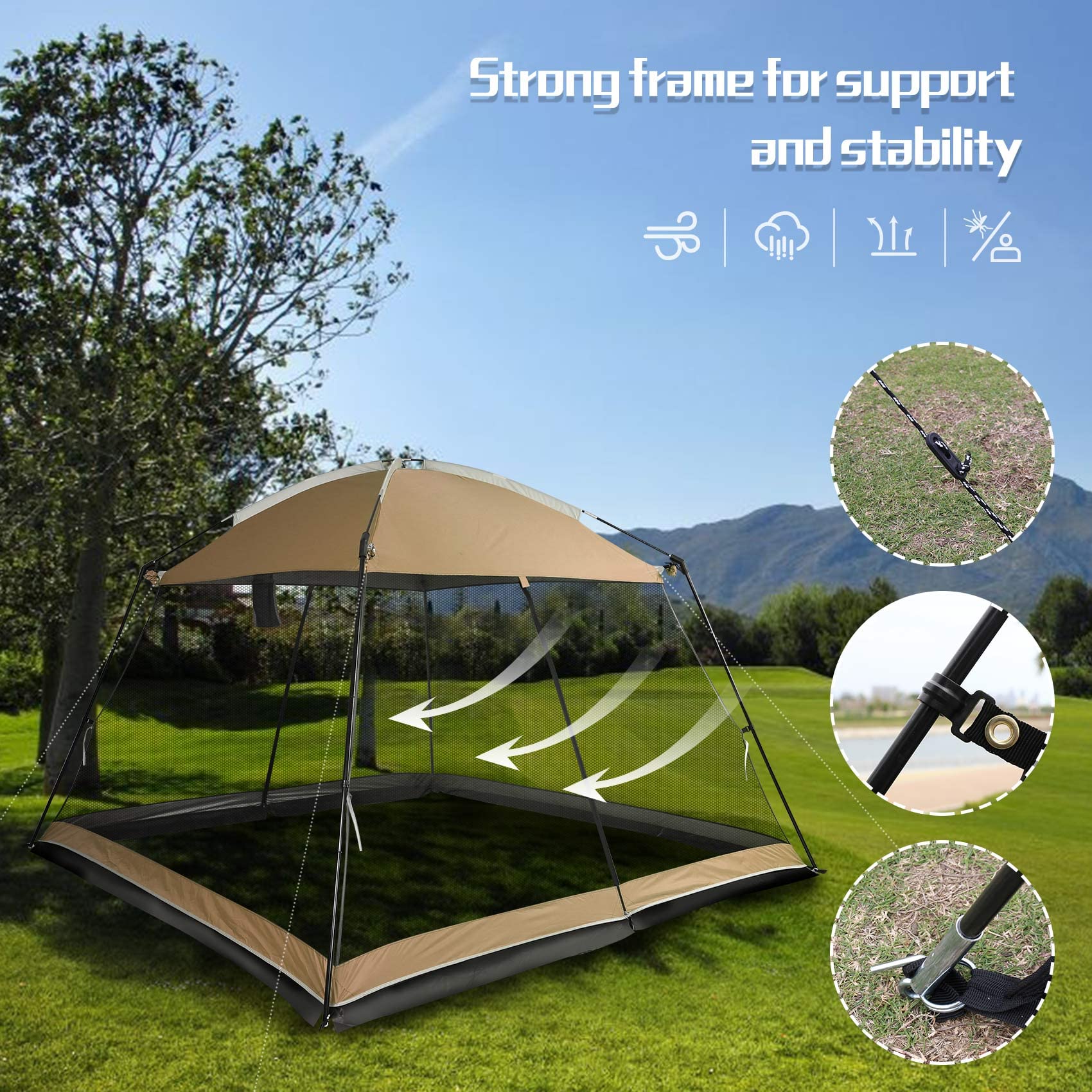 Superrella Screen House 10x10 Ft Square Camping Canopy Tent Sun Shade Gazebo Shelter Perfect for Outdoor Activities, Blue