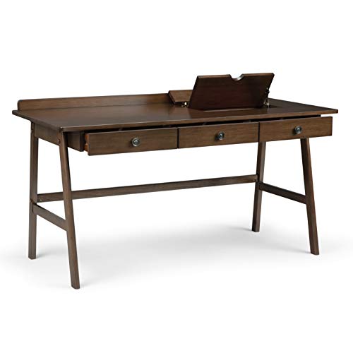 SIMPLIHOME Rylie SOLID WOOD 60 inch Wide Home Office Desk, Writing Table, Workstation, Study Table Furniture in Natural Aged Brown with 3 Drawers
