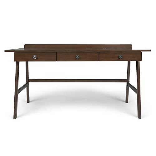 SIMPLIHOME Rylie SOLID WOOD 60 inch Wide Home Office Desk, Writing Table, Workstation, Study Table Furniture in Natural Aged Brown with 3 Drawers