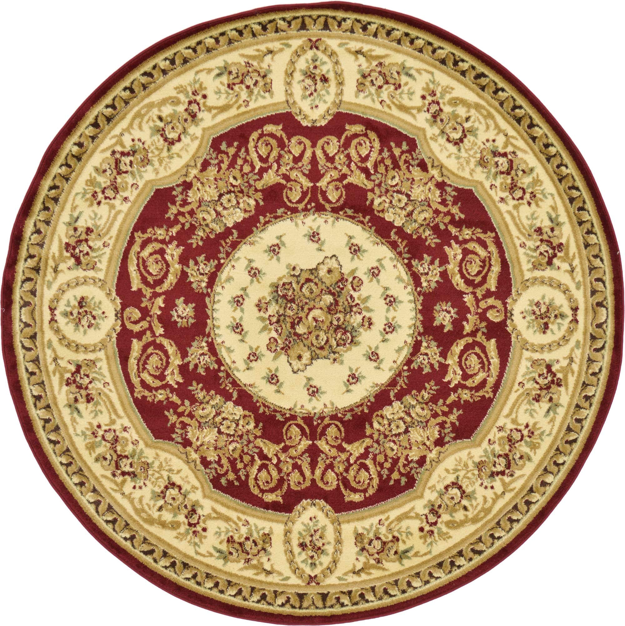 Unique Loom Versailles Collection Traditional Classic Medallion Motif Area Rug (6' 0 x 6' 0 Round, Burgundy/ Ivory)