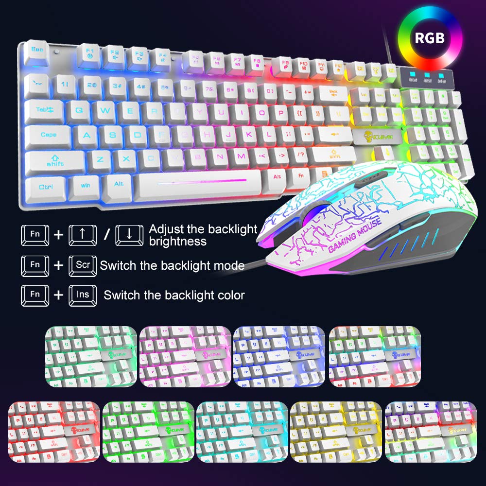 XINMENG 4-in-1 Gaming Keybaord Mouse Headset Combo,RGB Rainbow LED Backlight Gamer Keyboard and Crack Game Mouse Illuminate 3.5mm Stereo Camouflage Headphone for Laptop Computer PC Games