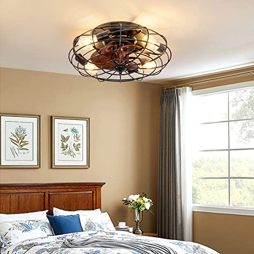 SYXLCYGJ Flush Mount Ceiling Fans with Lights, 3-Speed Reversible Ceiling Fan with Remote Control, 4xE26 Bases, 20 inch, Black