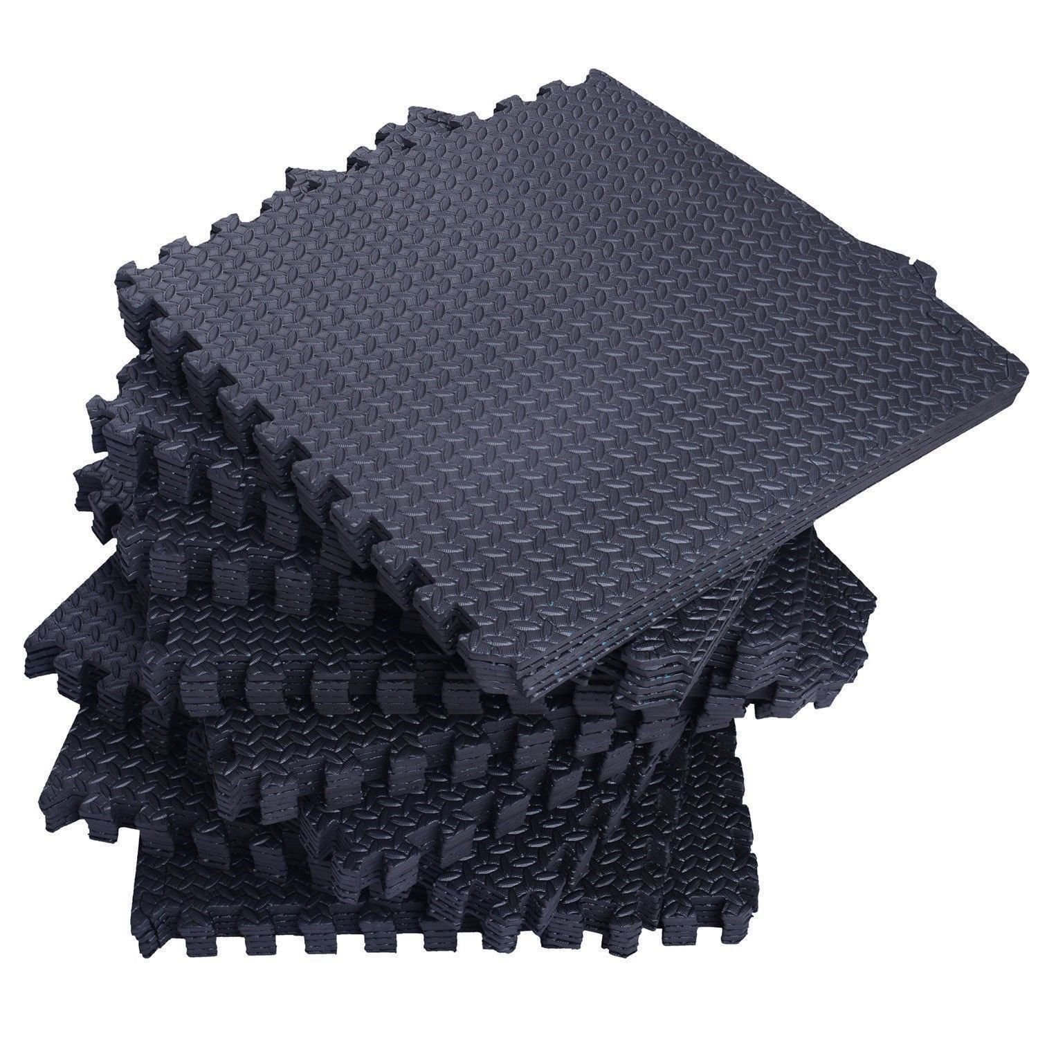 Soozier Exercise Protective Interlocking Flooring Mat - 24" x 24" x 3/8" Tiles - Black Diamond Plate, 216 sq ft