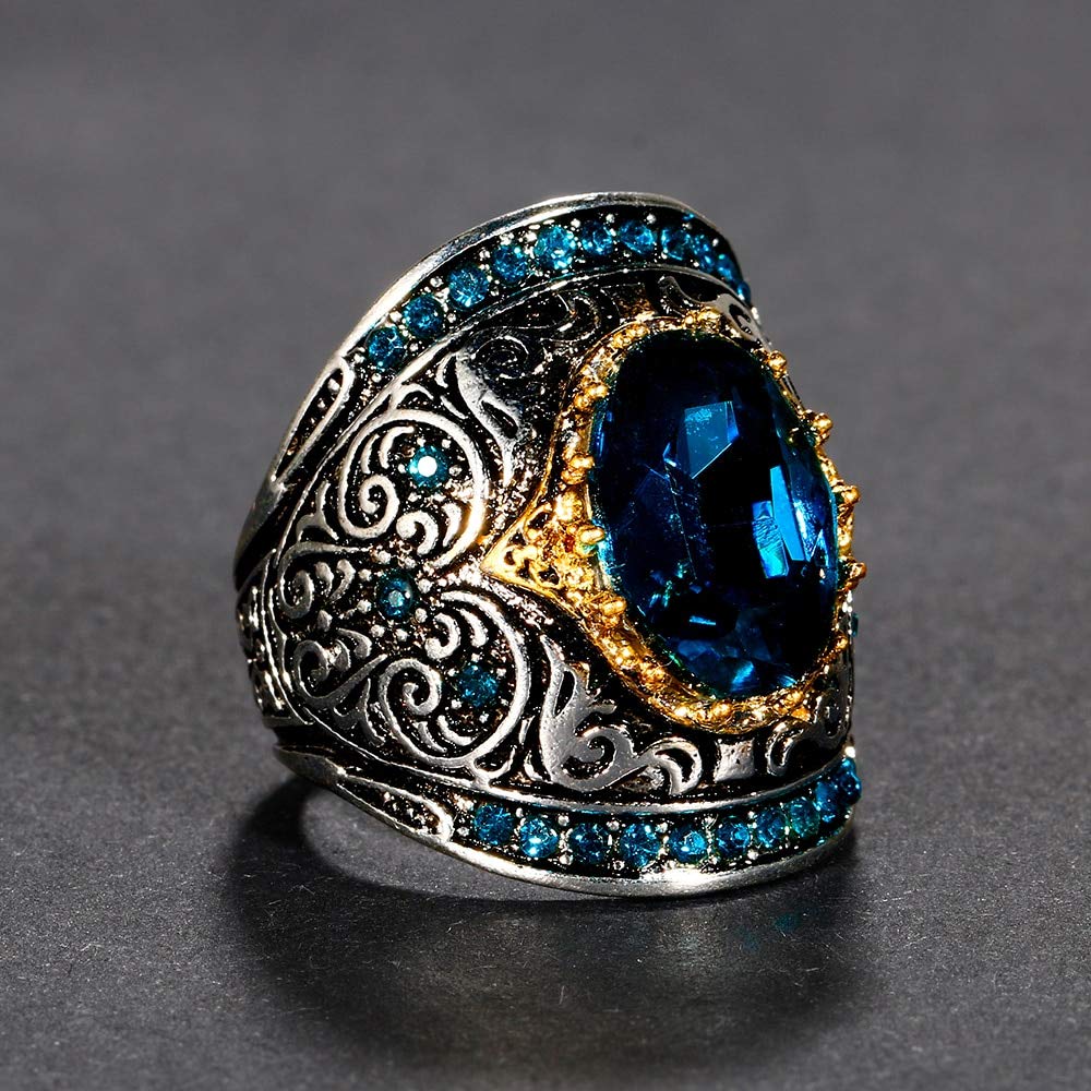 Vintage Peacock Blue Gemstone Ring Jewelry Gift for Women (6)