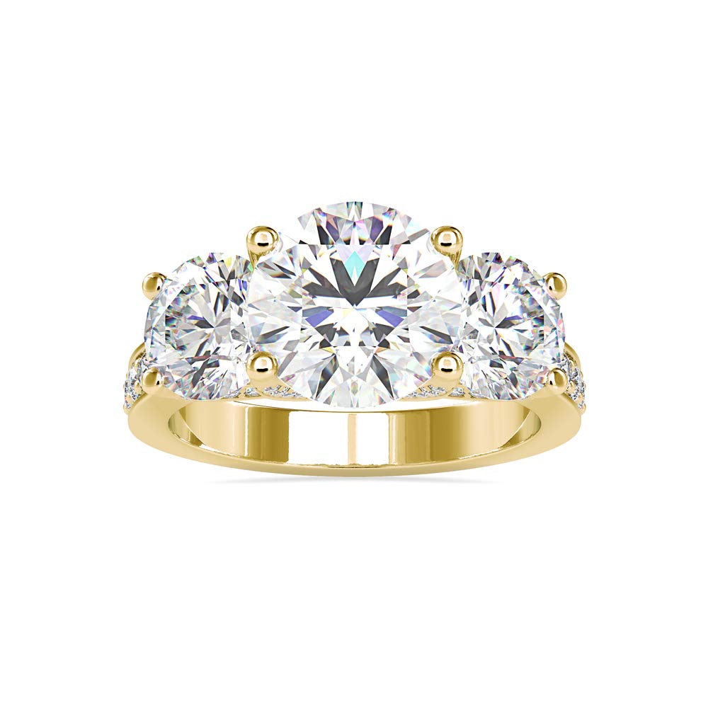 VVS Certified Three stone Diamond Ring with Center & Side Round Brilliant 2.64 Cts & 1.88 Moissanite & Round Natural Diamond 0.42 Cts in 14k White/Yellow/Rose Gold Women's Ring For Engagement Ceremony
