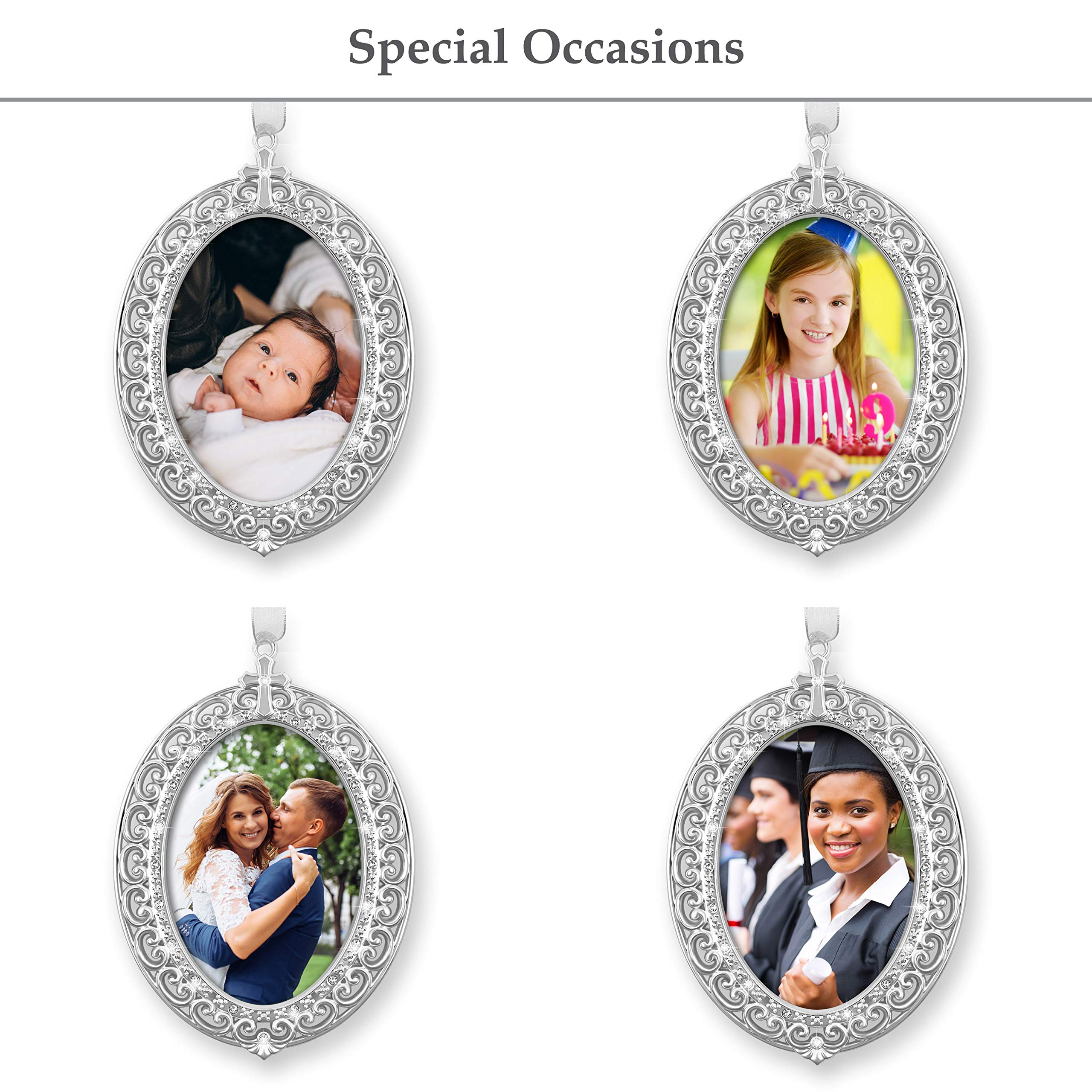 White Bible Gift Set with KJV Bible & Silver-Plated Frame Ornament with Crystals from Swarovski