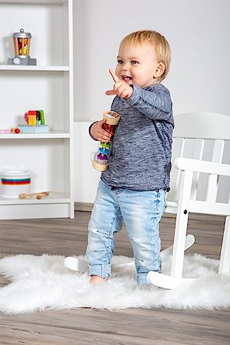 Wooden Rainbow Rainmaker Toy by Small Foot β Rhythm Instrument and Rattle for Babies Helps Hand-Eye Coordination and Developing Sensory Skills β Classic Educational Game for Toddlers β Age 6+ Months