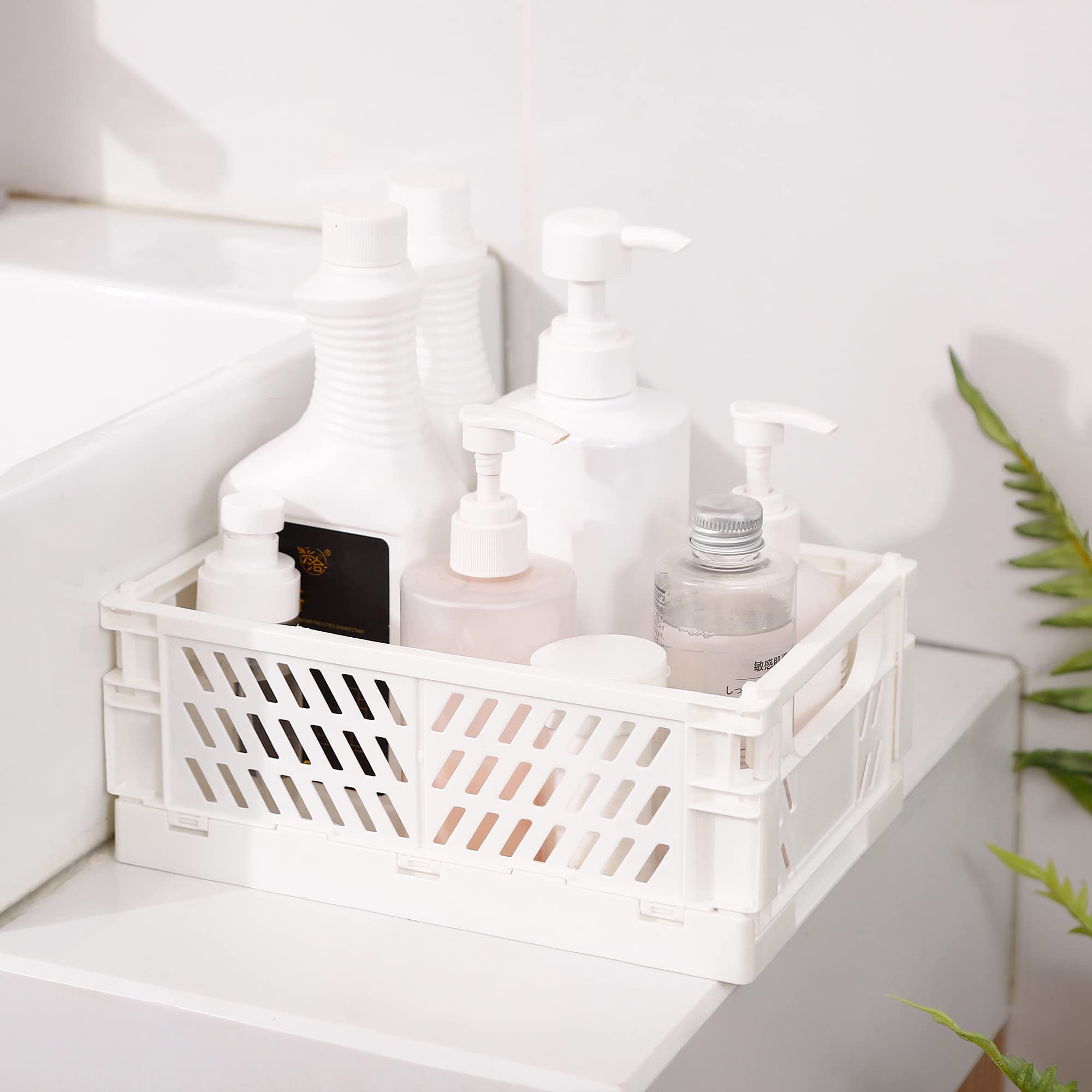 Ykpoqir 6-Pack Plastic Collapsible Storage Crate Desk Organizers Office Organization, Folding Small Baskets for Organizing Bathroom, 9.8" x 6.5" x 3.8",Hollow White