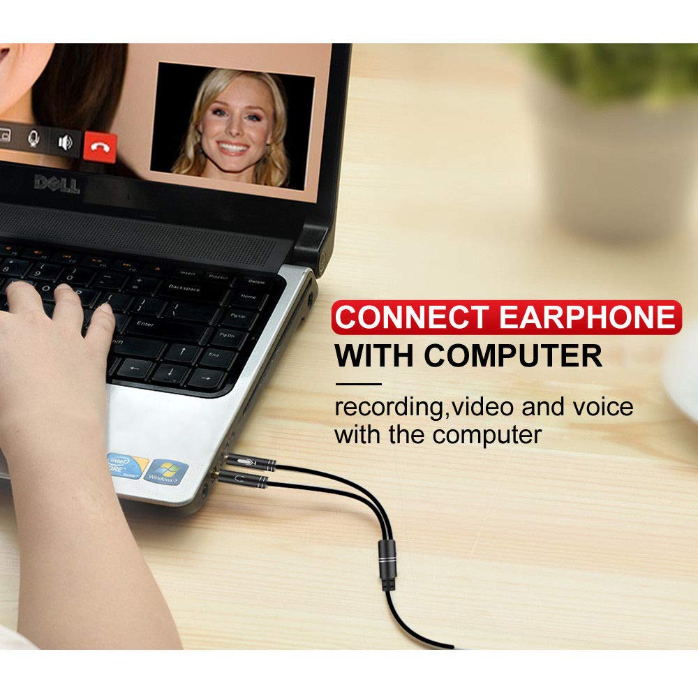 T Tersely Headphone 3.5mm Splitter Mic Cable for Computer, Headset 3.5mm Female to 2 Dual Male Microphone Audio Stereo Jack Earphones Port Connector to Gaming Speaker PC Adapter