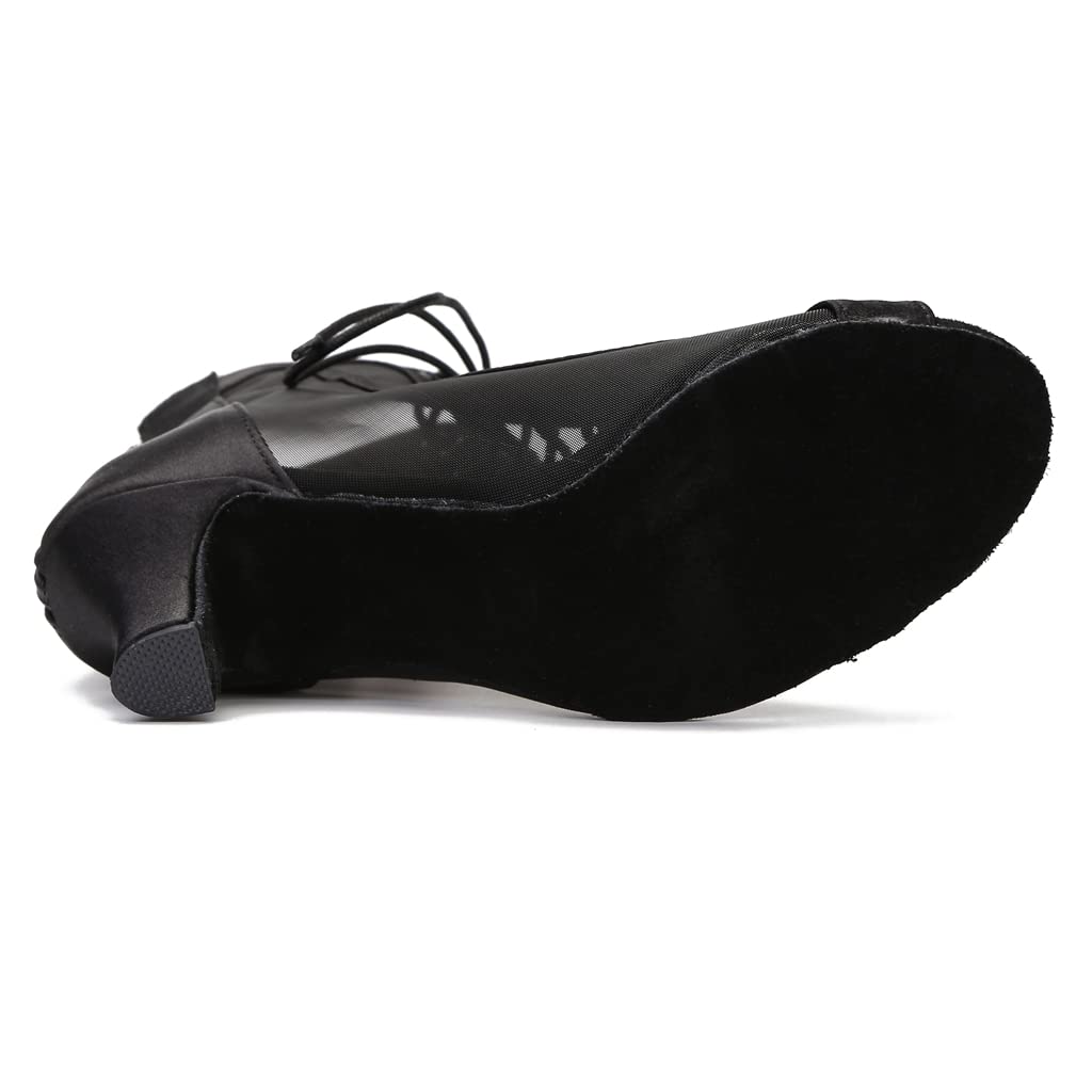 Women Ballroom Dance Boots Latin Salsa Dress Performance Practice Footwear 2.5inch Heels YT20(7.5, Black)