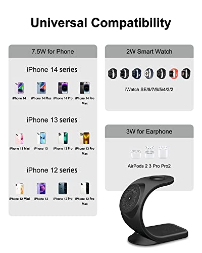 Veanpus Magsafe Charger Stand, Wireless 3 in 1 Charger with QC3.0 Adapter, Magnetic Wireless Charger Compatible with iPhone 15,14,13,12 Pro Max/Pro/Mini/Plus, iWatch se/8/7/6/5/4/3/2, AirPods(Black)