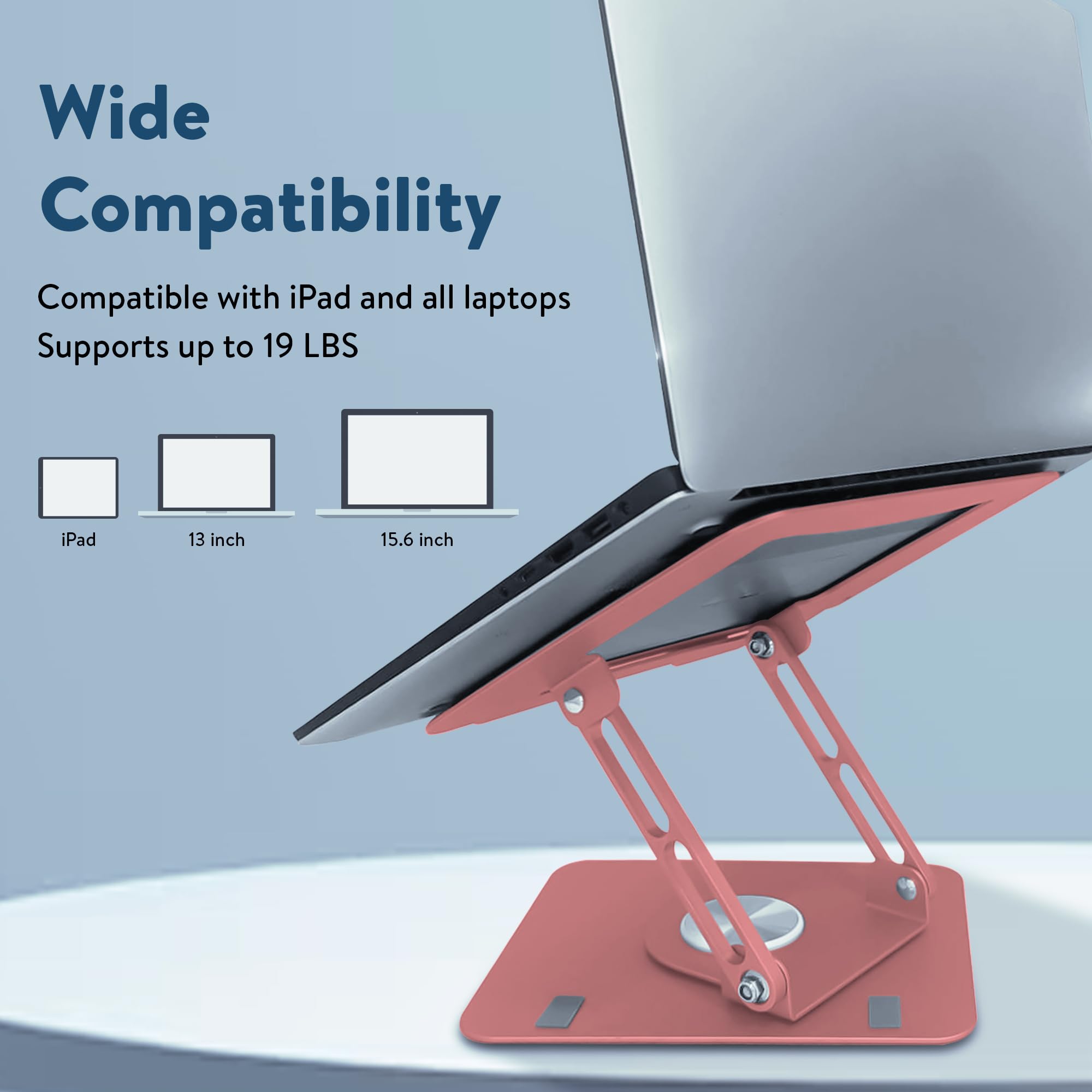 Swivel Laptop Stand for Desk, Adjustable Laptop Stand for Desk w/ 360° Rotation, Raise Tilt Cools Laptop with This Ergonomic Laptop Stand Riser, Collapsible iPad Computer Laptop Stand (Rose Gold)