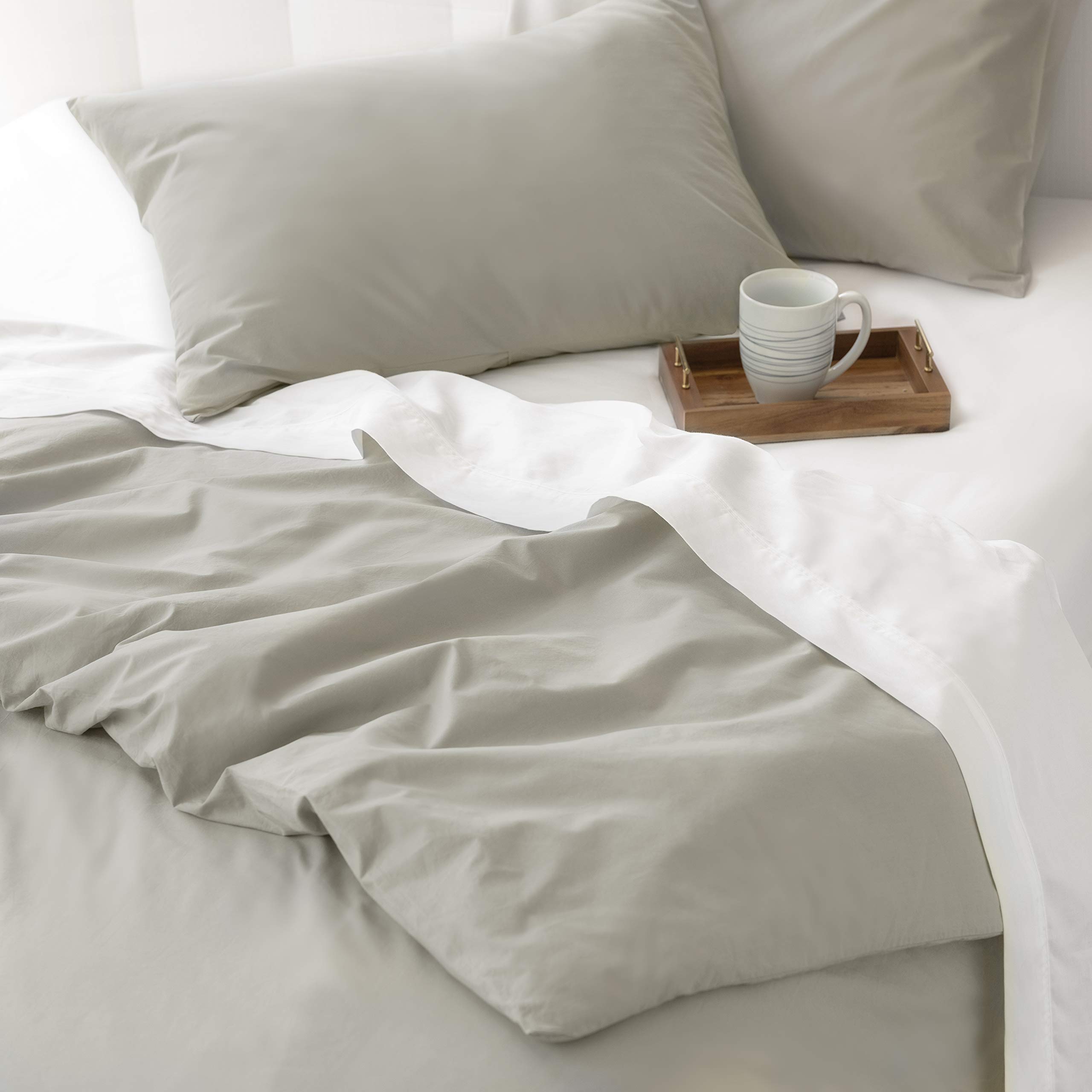 Welhome Cozy 100% Cotton Percale Washed Reversible Duvet Cover Set | King Size (Castlerock) | 108" x 92" | 3 Piece Set | Lightweight | Cool & Crisp | Breathable | Ideal for Summers