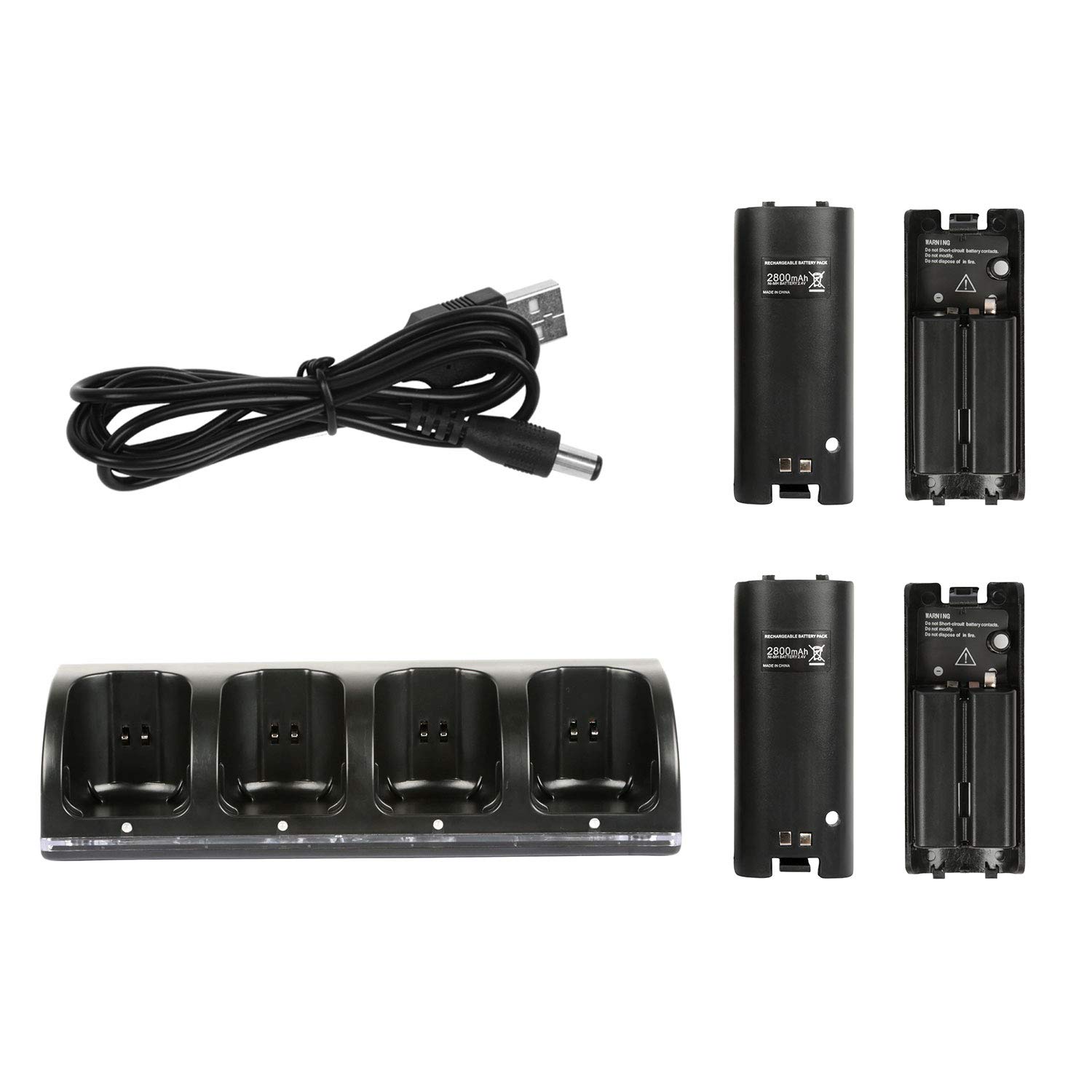 Wii Remote Battery Charger, Moclever 4 port Charging Station Dock with 4 Rechargeable Capacity Increased Batteries and Lengthened Cord Compatible with Wii/Wii U Game Remote Controller