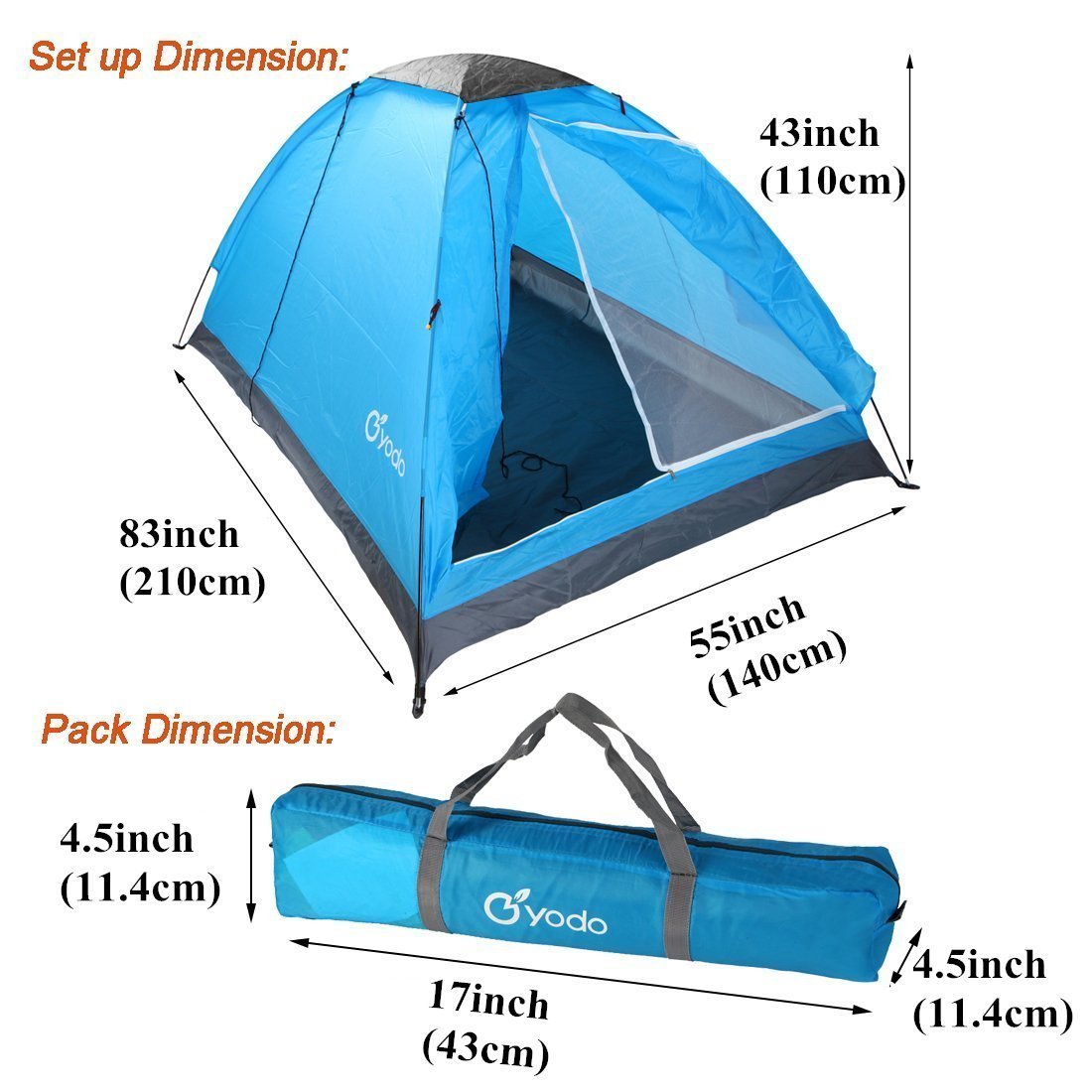 Yodo Upgraded Lightweight 2 Person Camping Backpacking Tent with Carry Bag, Carry Bag, Blue