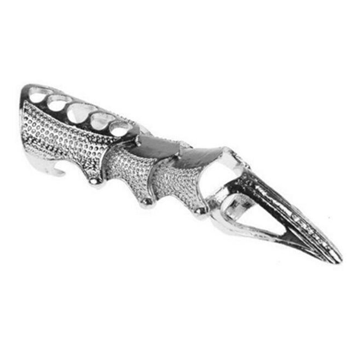 wiipujewelry Wiipu Punk Gothic Full Finger Armor Talon Claw Robot Metal Armoring Joint Knuckle Ring(A1314) (Silver)