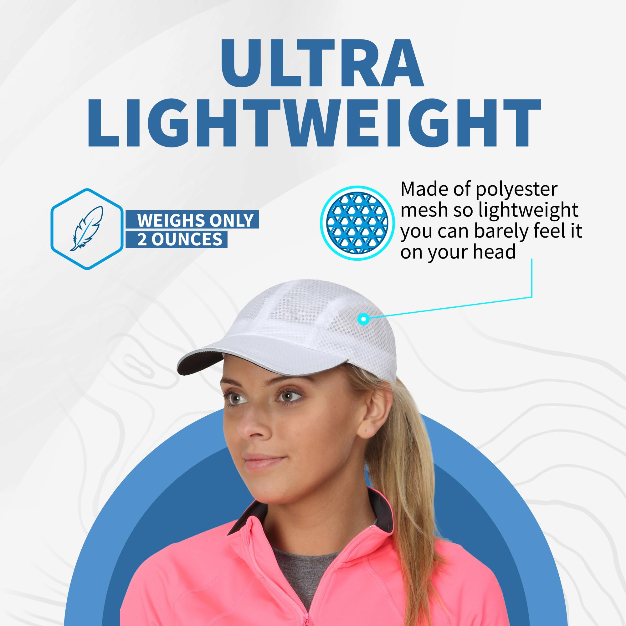 TrailHeads Women's Race Day Performance Running Cap, Lightweight & Quick Drying Mesh Sports Hat with Reflective Trim - White