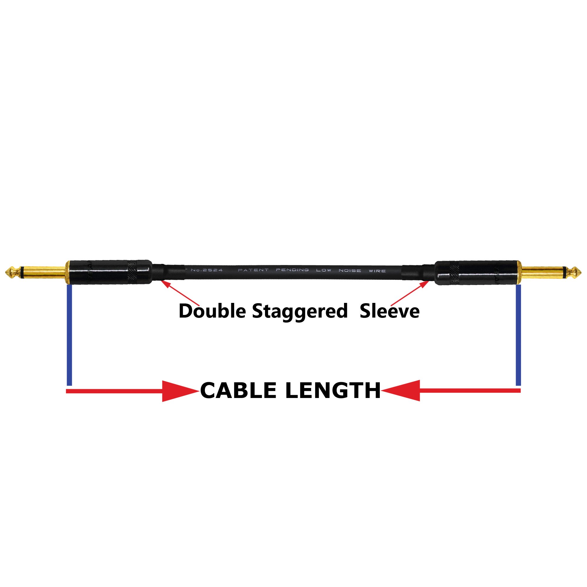 WORLDS BEST CABLES 3 Units - 1.5 Foot -Pedal, Effects, Patch, Guitar instrument cable CUSTOM MADE made using Mogami 2524 wire and Neutrik-Rean NYS224BG Gold ¼ inch (6.35mm) TS Plugs