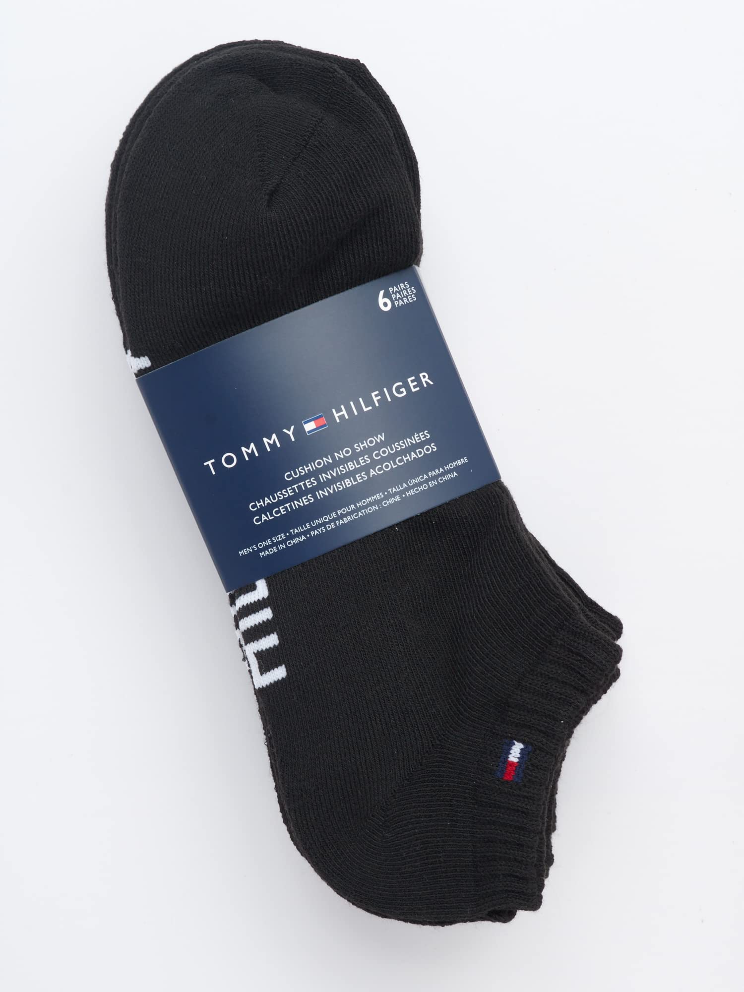 Tommy Hilfiger Men's Athletic Socks - Cushion No Show Ankle Socks (6 Pack), Size Shoe Size 7-12, Pure Black