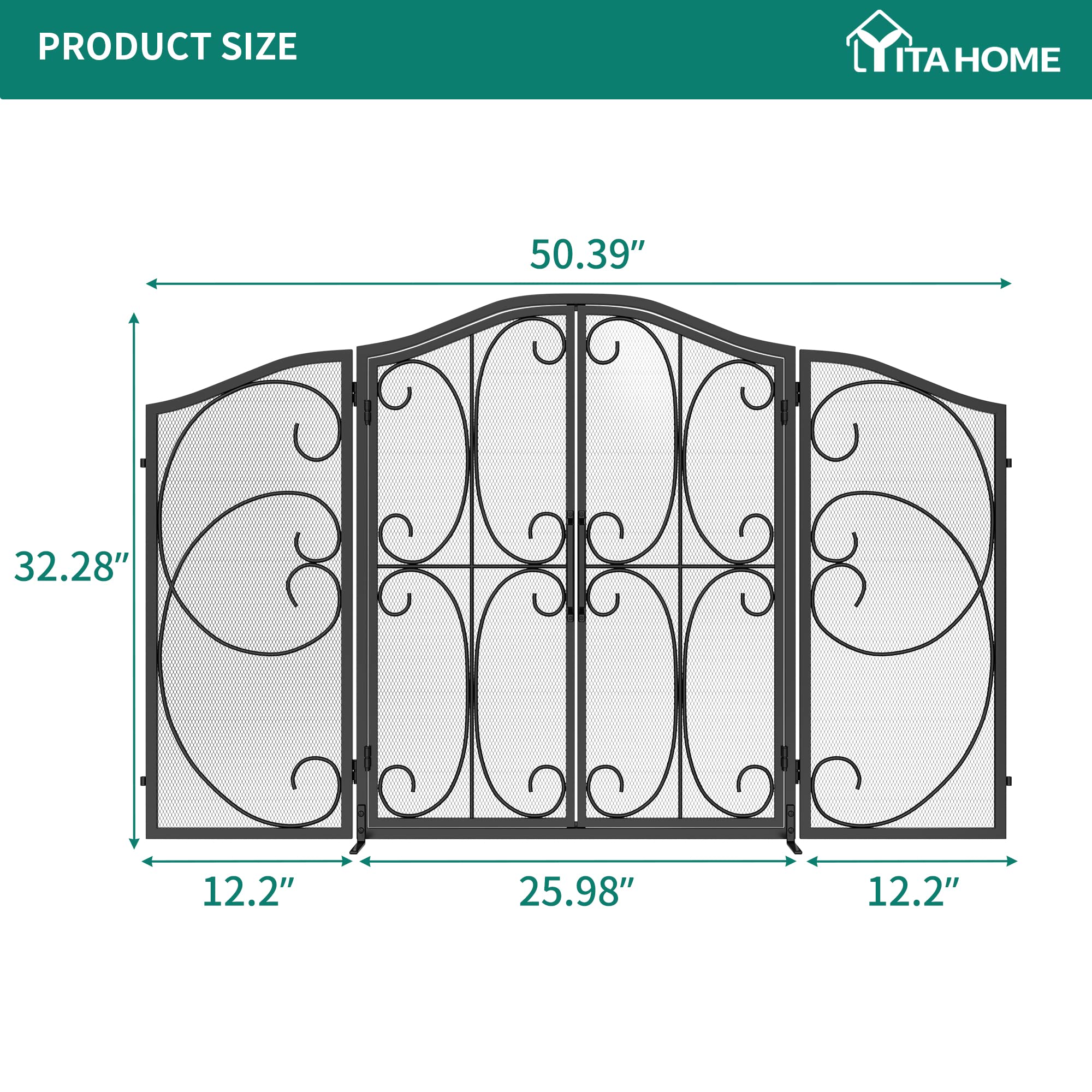 YITAHOME Fireplace Screen with Doors for Wood Burning Fireplace,43x33in Heavy Duty Wrought Iron Bronze Fireplace Screens Decorative Spark Guard Safety Protector Fireguard Panel for The Living Room