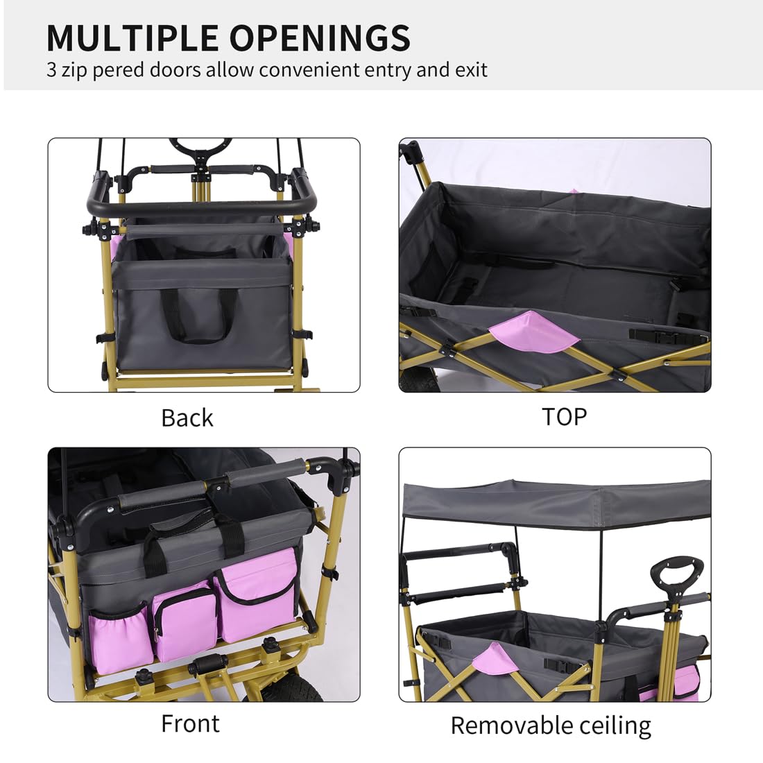 Yone jx je Collapsible Canopy Wagon - Heavy Duty Utility Outdoor Garden Cart, Push & Pull Utility Folding Wagon with Removable Canopy for Shopping, Picnic, Camping, Sports