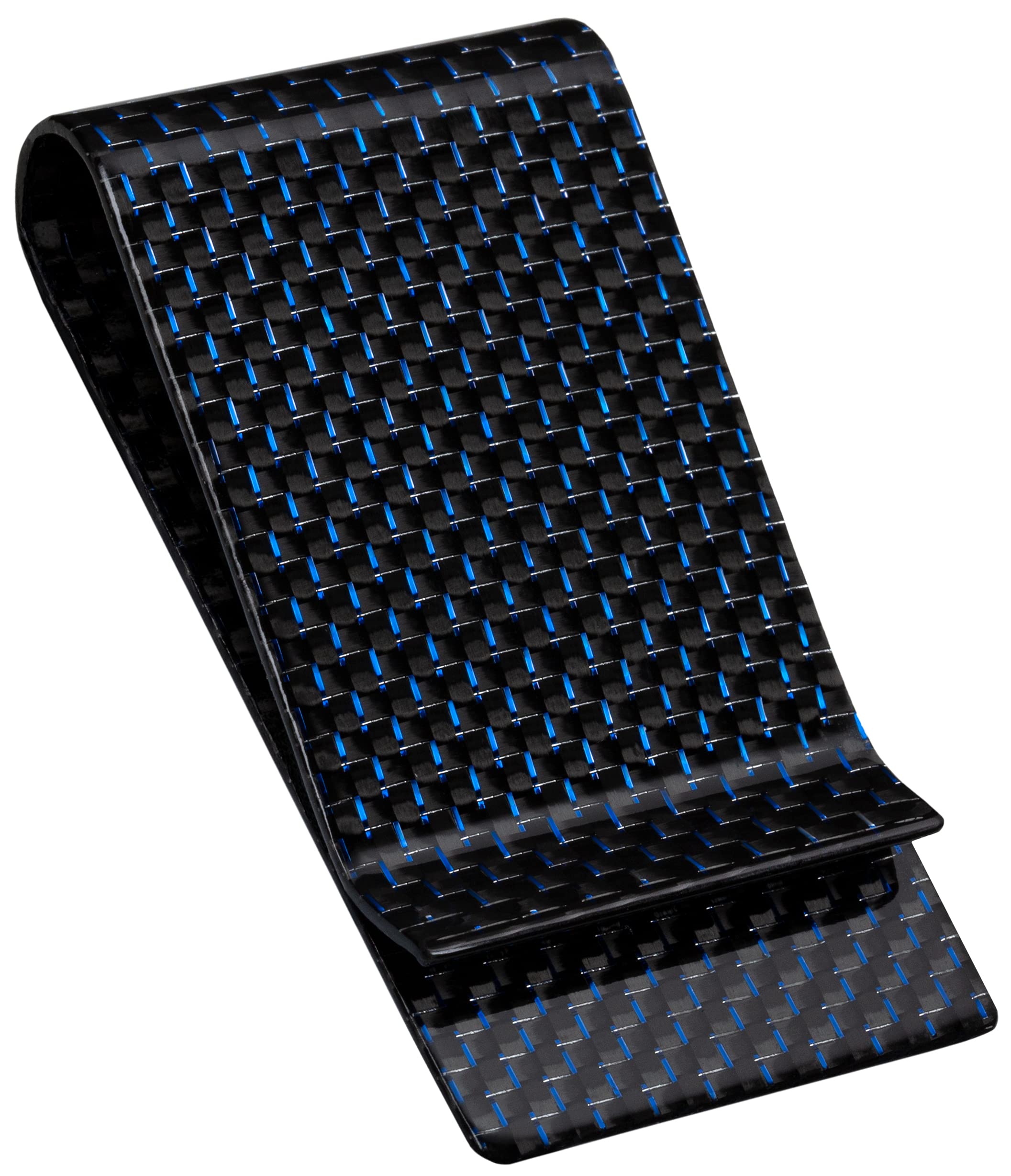 SERMAN BRANDS Carbon Fiber Money Clip Credit Card Holder Slim Business Front Pocket Clips for Men Black Glossy (Blue/black)