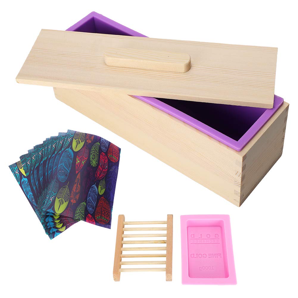 Wooden Soap Making Molds Kit Silicone Soap Mold Wood Box for Soap Making Supplies Cutter