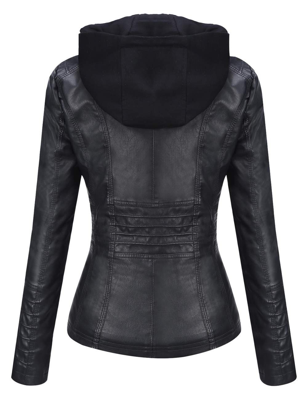 Springrain Women's Faux Leather Jacket Moto Biker Coat with Detachable Hood Motorcycle Jacket (XX-Large, Black)