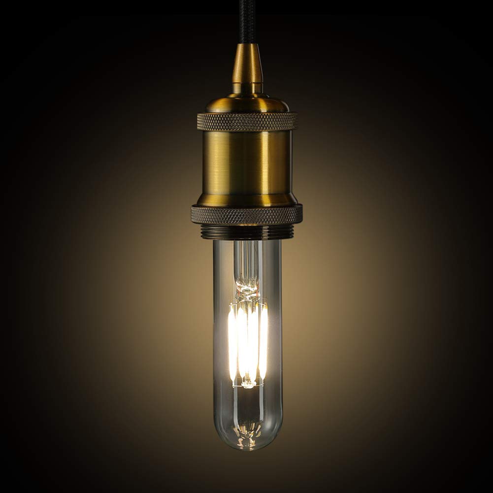 YFXRLIGHT Dimmable 6W Edison Led Tubular Bulb T10, Daylight White 4000K, Vintage Led Filament Light Bulb, E26 Medium Base, 60 Watt Bulb Equivalent, 600LM,Clear Glass Cover, Pack of 6
