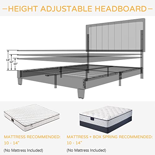 Wonder Comfort Full Size Upholstered Bed Frame with Fabric Wingback Headboard/Upholstered Platform/12 Solid Wooden Slats, Non-Slip and Noise-Free, No Box Spring Needed, Dark Gray