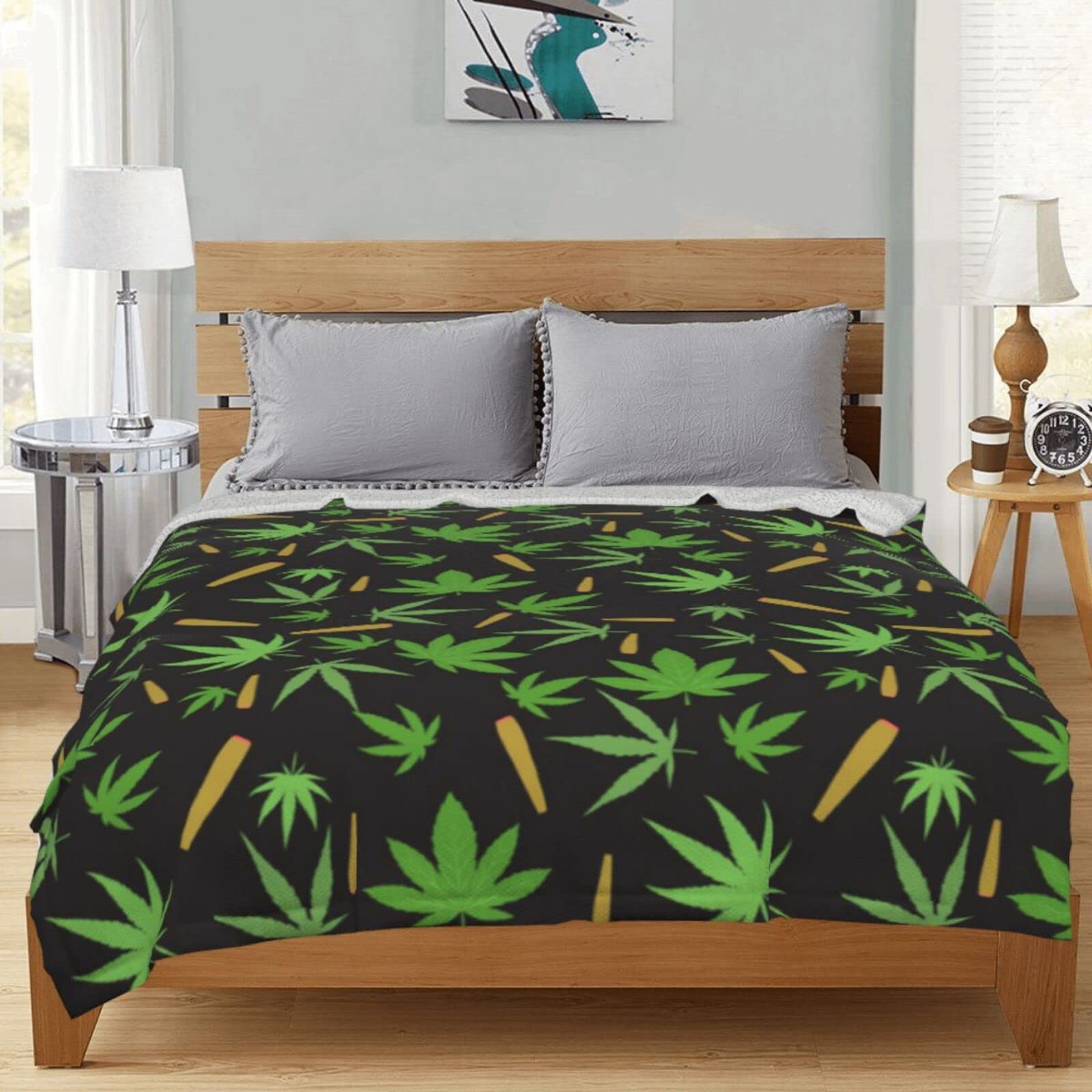 Weed Marijuana Smoker Fleece Throw Blanket Full Size Soft Fuzzy Blanket and Throws 80"X60" for Beding Boho