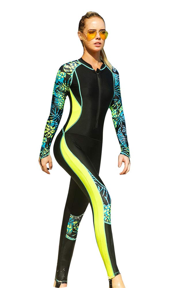 X-xyA Full Body Wetsuit Rashguard Long Sleeve Surfing Swimwear One Piece Swimsuit for Women,Yellow,S