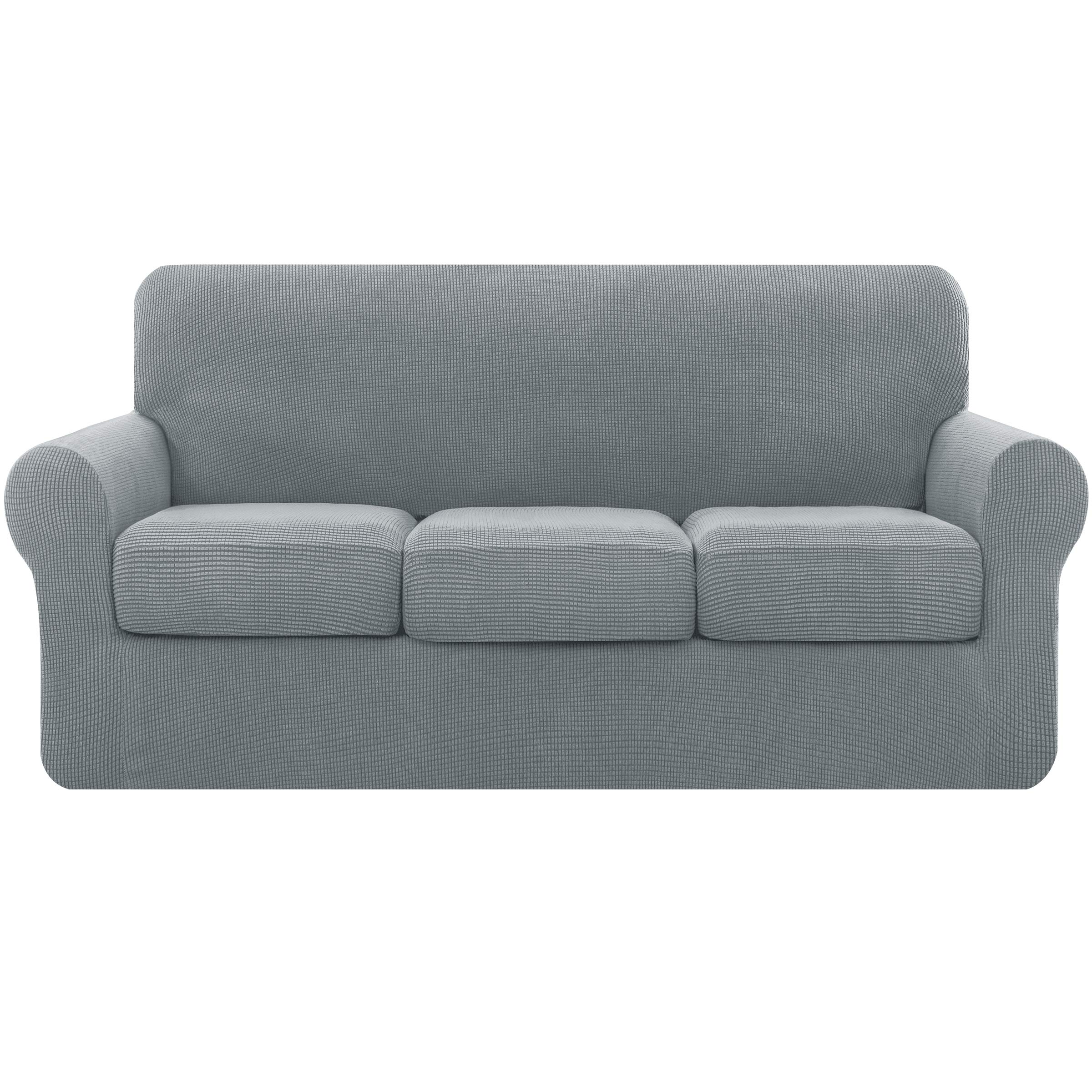 SyMax Couch Cover Sofa Slipcover Loveseat Cover 3 Piece Sofa Cover with Separate Cushion Couch Cover Stretch Elastic Washable Furniture Protector (Loveseat, Light Grey)