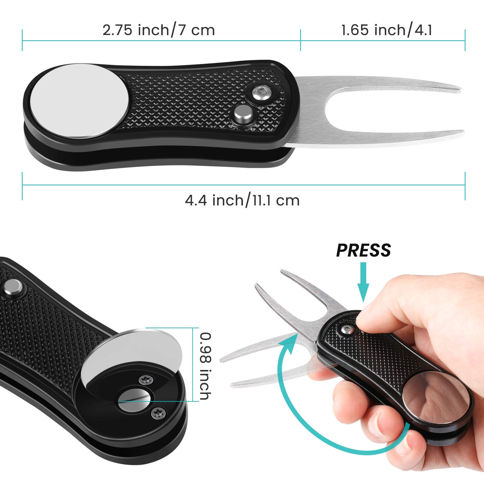 XAegis GT14 Golf Accessories with Golf Towel and Golf Club Brush, Foldable Divot Repair Tool, Golf Ball Alignment Kit, Golf Club Cleaning Kit