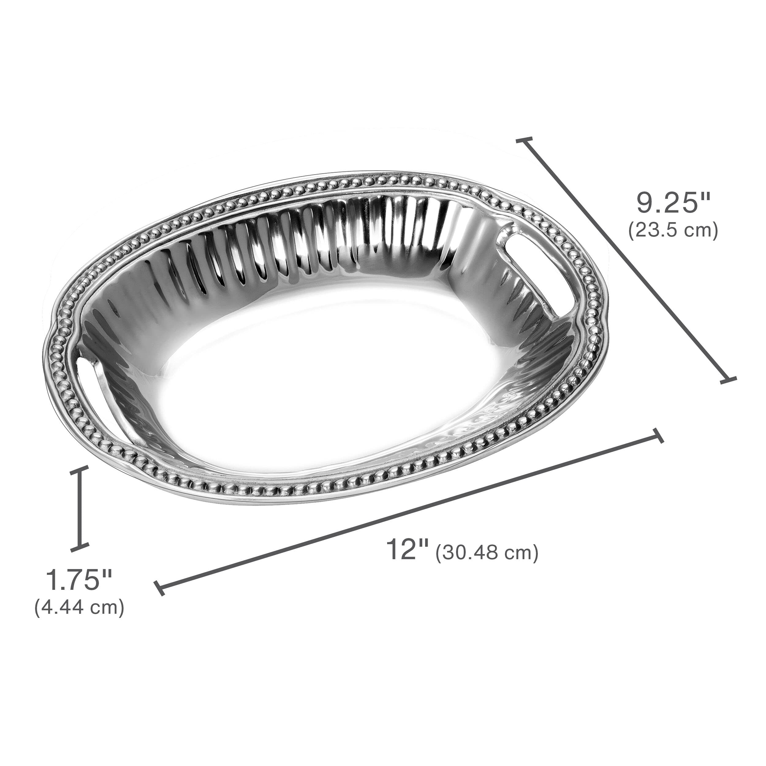Wilton Armetale Flutes and Pearls Small Bowl with Handles, 12-Inch-by-9.5-Inch, Silver -