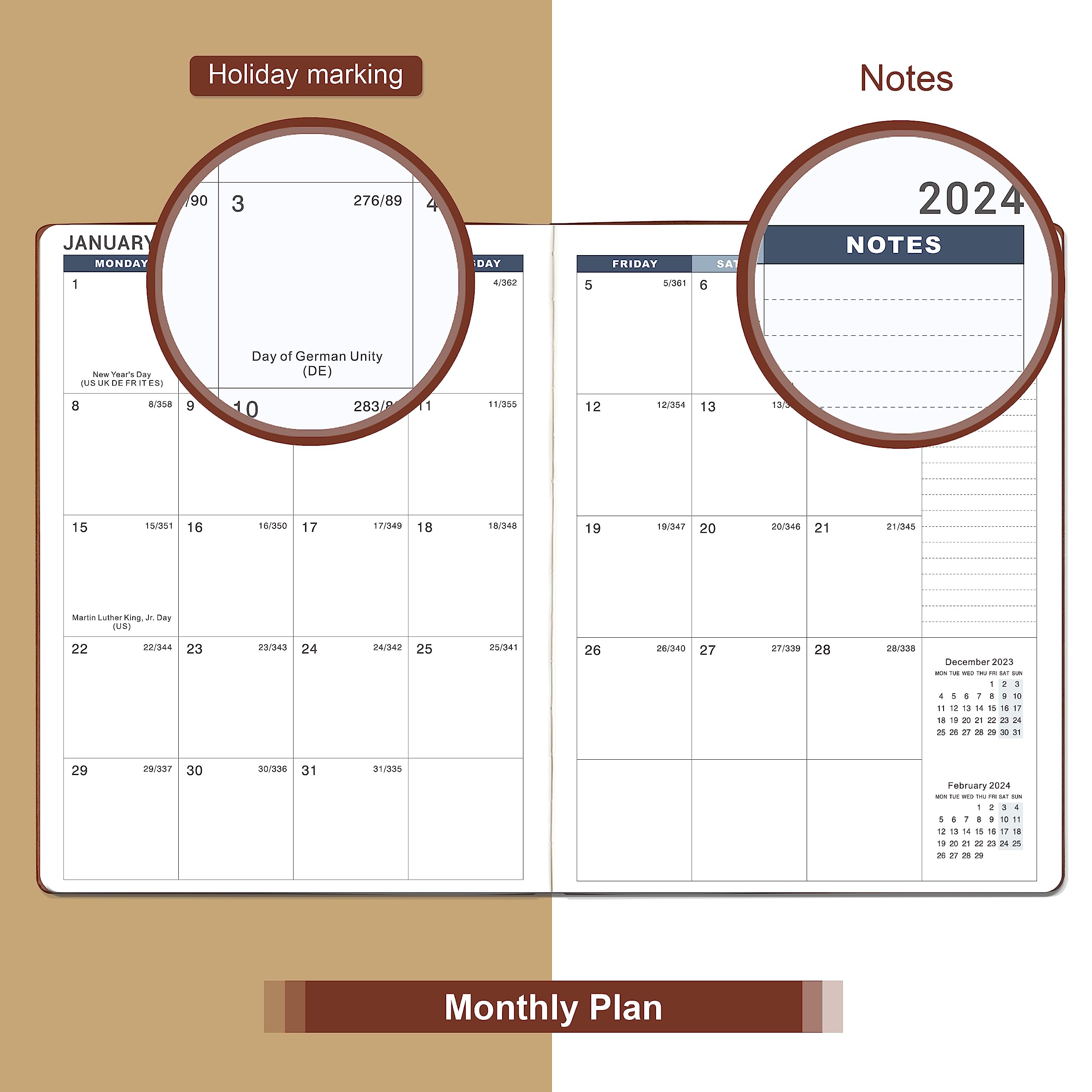 Weekly Appointment Book 2024 - Daily Hourly Planner 2024 with 15-Minute Interval, Jan 2024 - Dec 2024, 8.5" x 11", Achieve Your Goals & Improve Productivity - Brwon