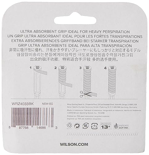 WILSON Advantage Tennis Racquet Over Grip (Pack of 3), Black