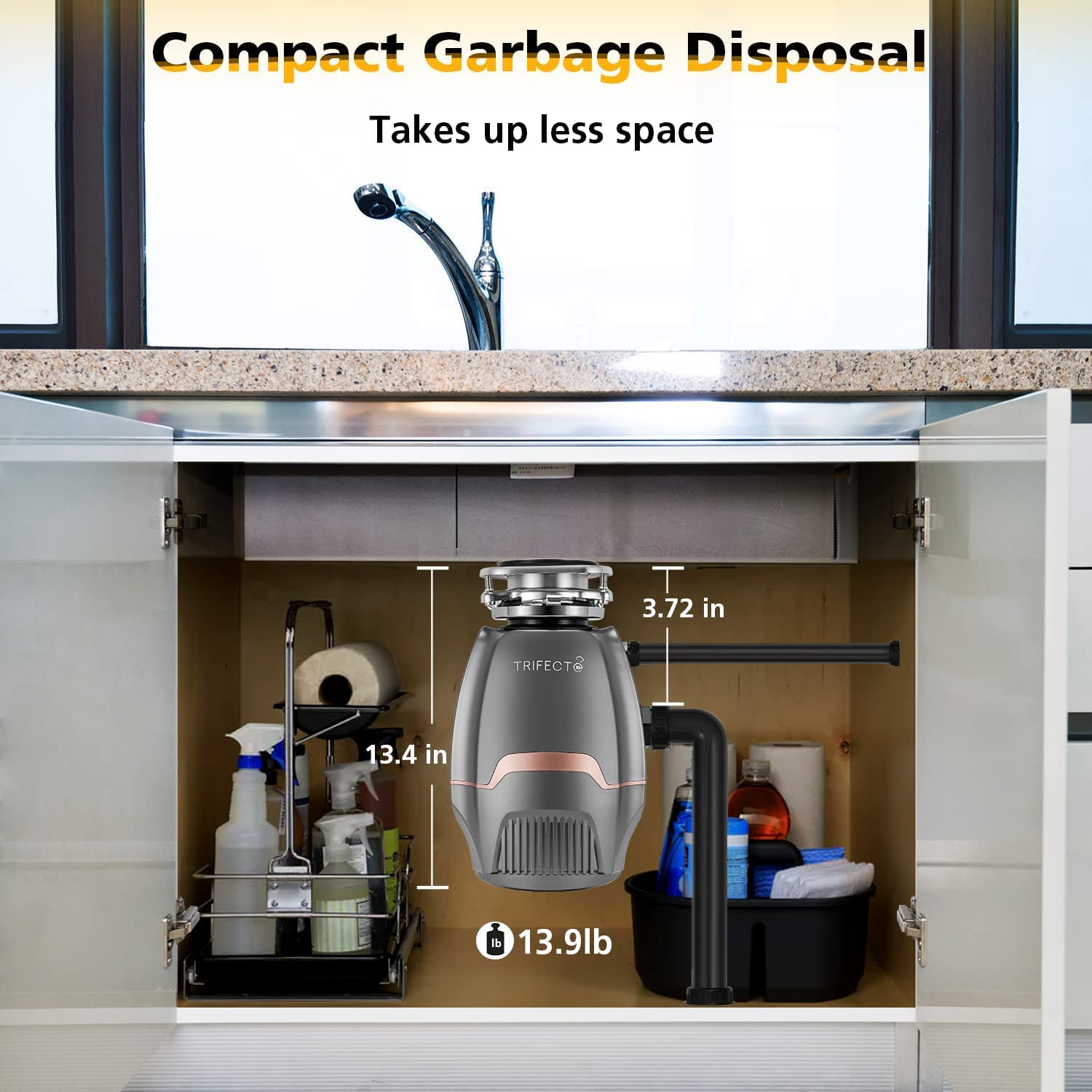 Trifecte Pro 3/4 HP Garbage Disposals with Sound Reduction,Food Waste Coutinuous Feed Garbage Disposal with Power Cord, Dishwasher Hook Up