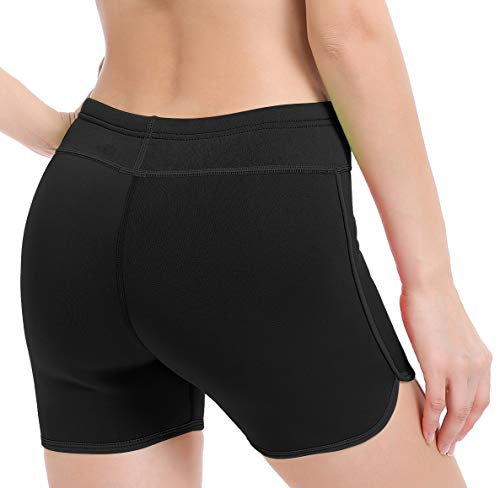 Women's Wetsuit Shorts Neoprene Compression Yoga Short Pants for Exercise Swim Water Sports (Black-Middle Cut, M)