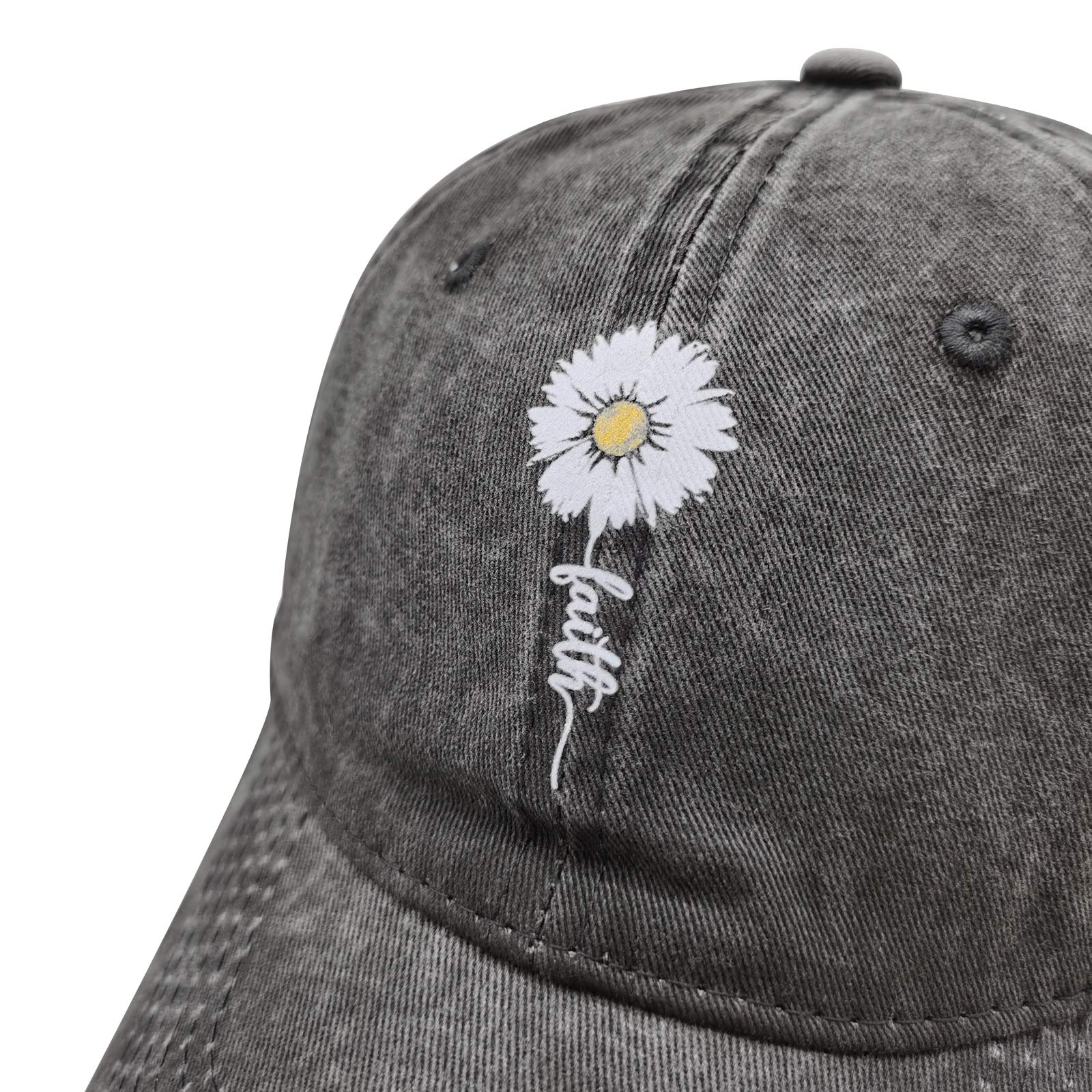 Waldeal Women's Baseball Hats Daisy Faith Caps Adjustable Vintage Denim Hat Black